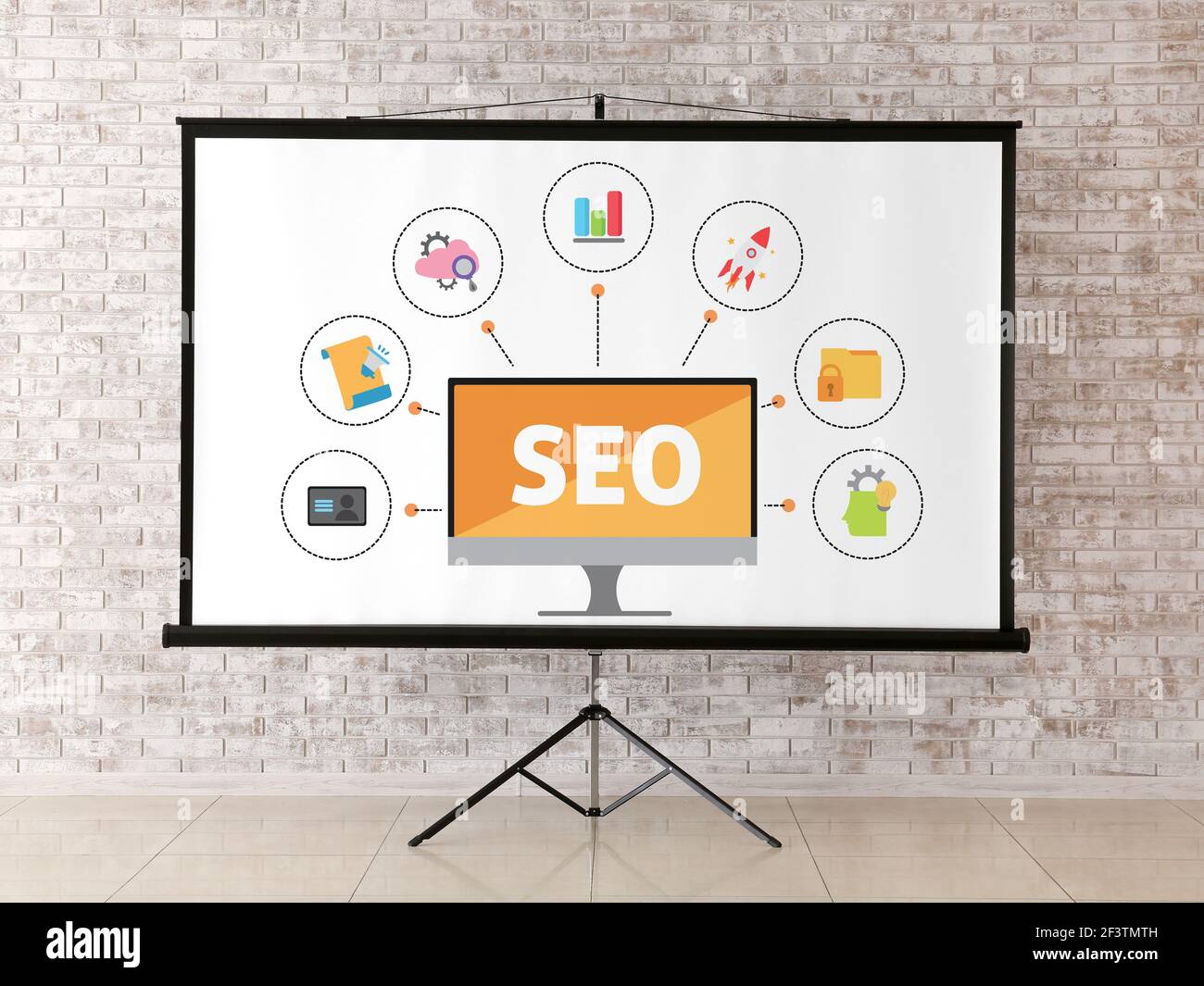Diagram illustrating components of successful SEO on screen of modern ...