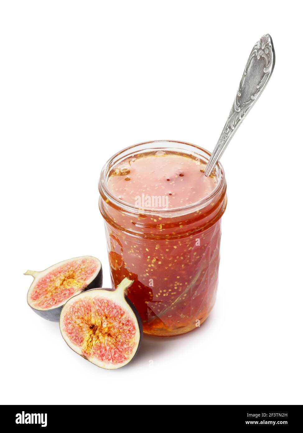 Jar of sweet fig jam on white background Stock Photo - Alamy