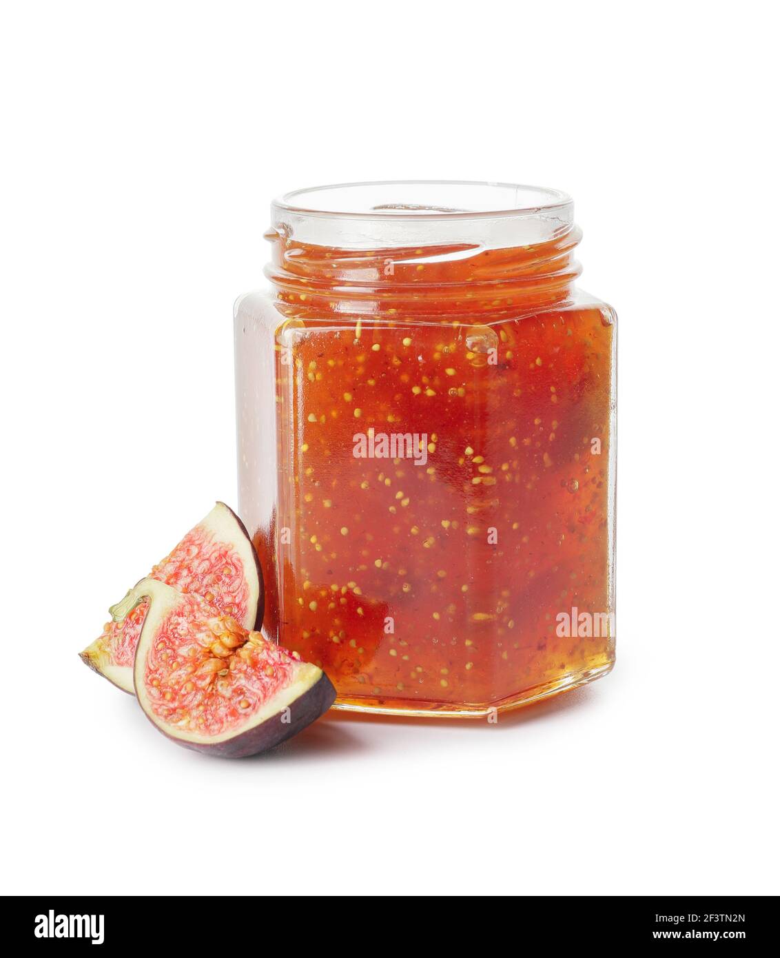Jar of sweet fig jam on white background Stock Photo - Alamy