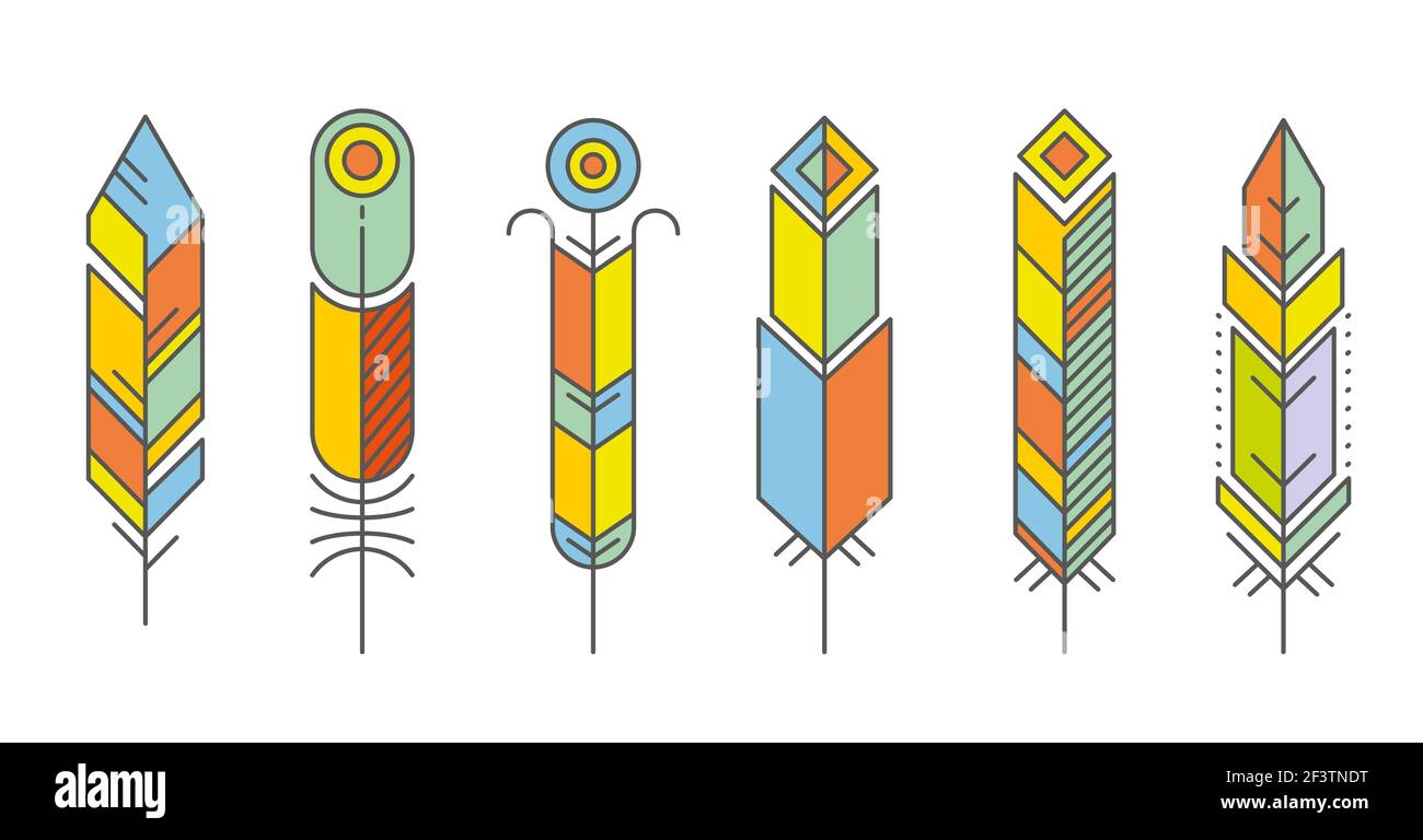 Abstract feather color icons. Feather bird ecoration, beauty feather ...