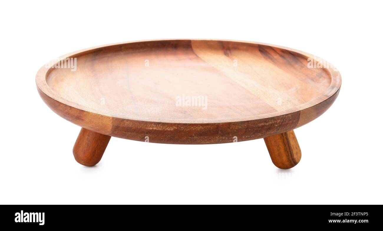 Wooden tray on white background Stock Photo - Alamy