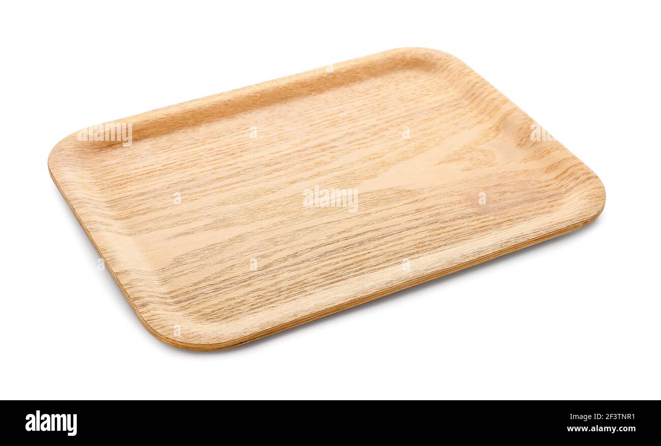 Wooden tray on white background Stock Photo - Alamy