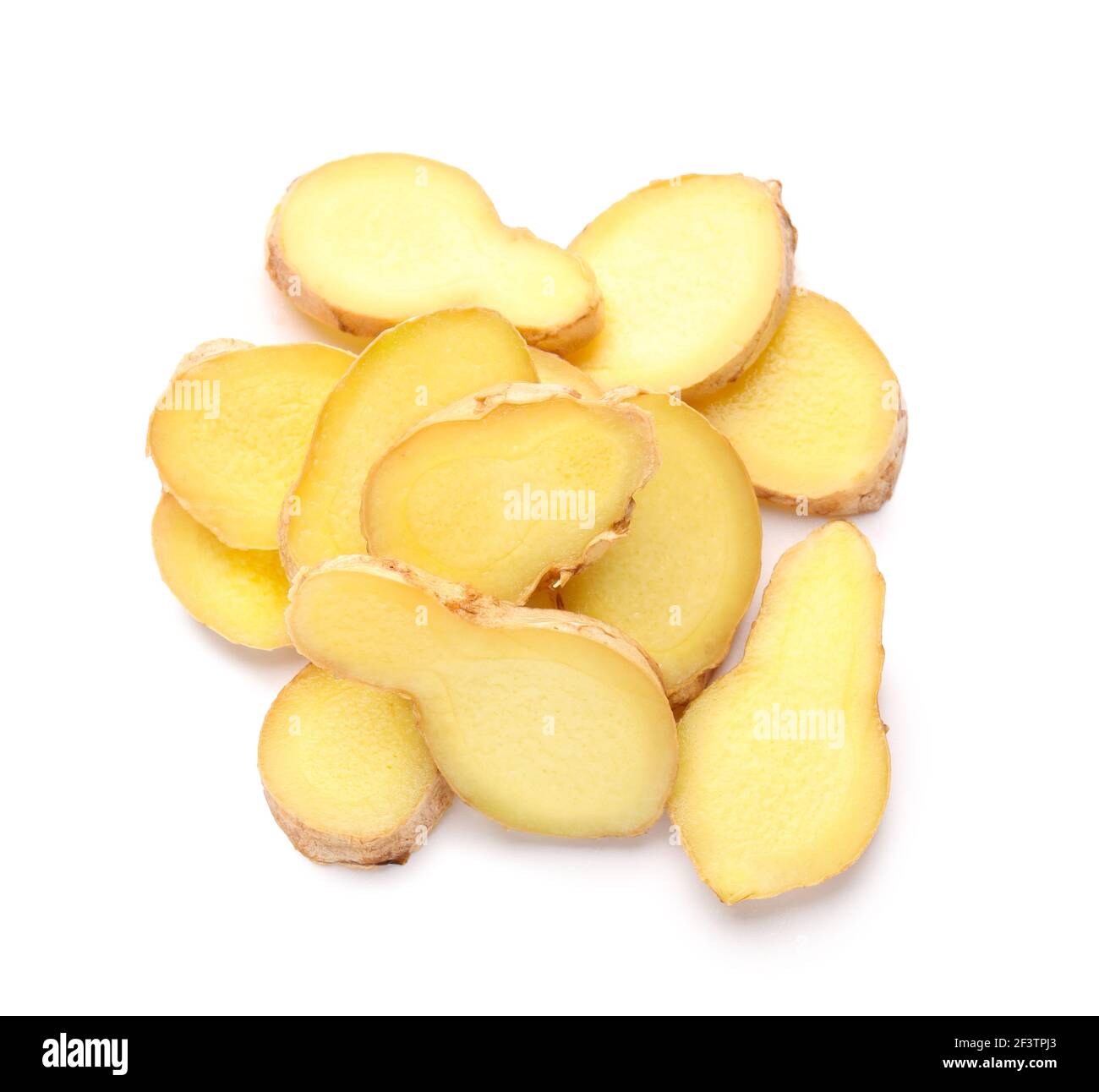 Fresh cut ginger on white background Stock Photo - Alamy