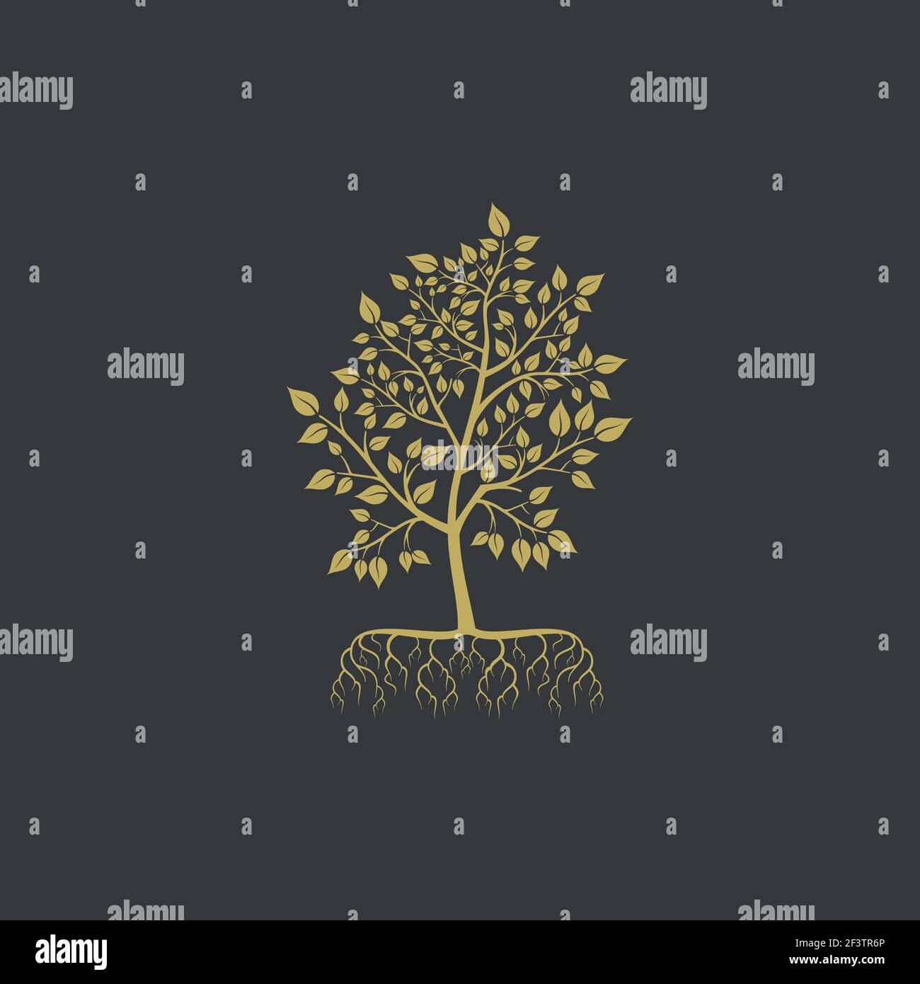 Vector tree with roots logo element. Tree with leaves modern logotype ...