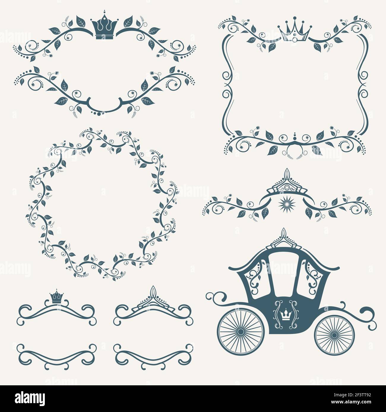 Vintage royalty frames with crown, diadems, carriages vector set. Frame ...