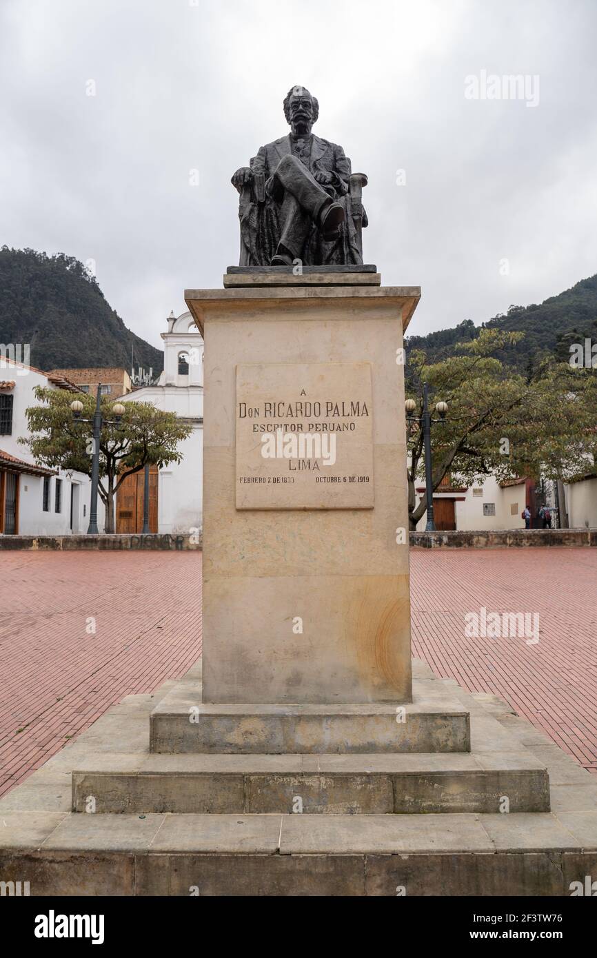Statue of Don Ricardo Palma in las Aguas district, Bogota Stock Photo ...