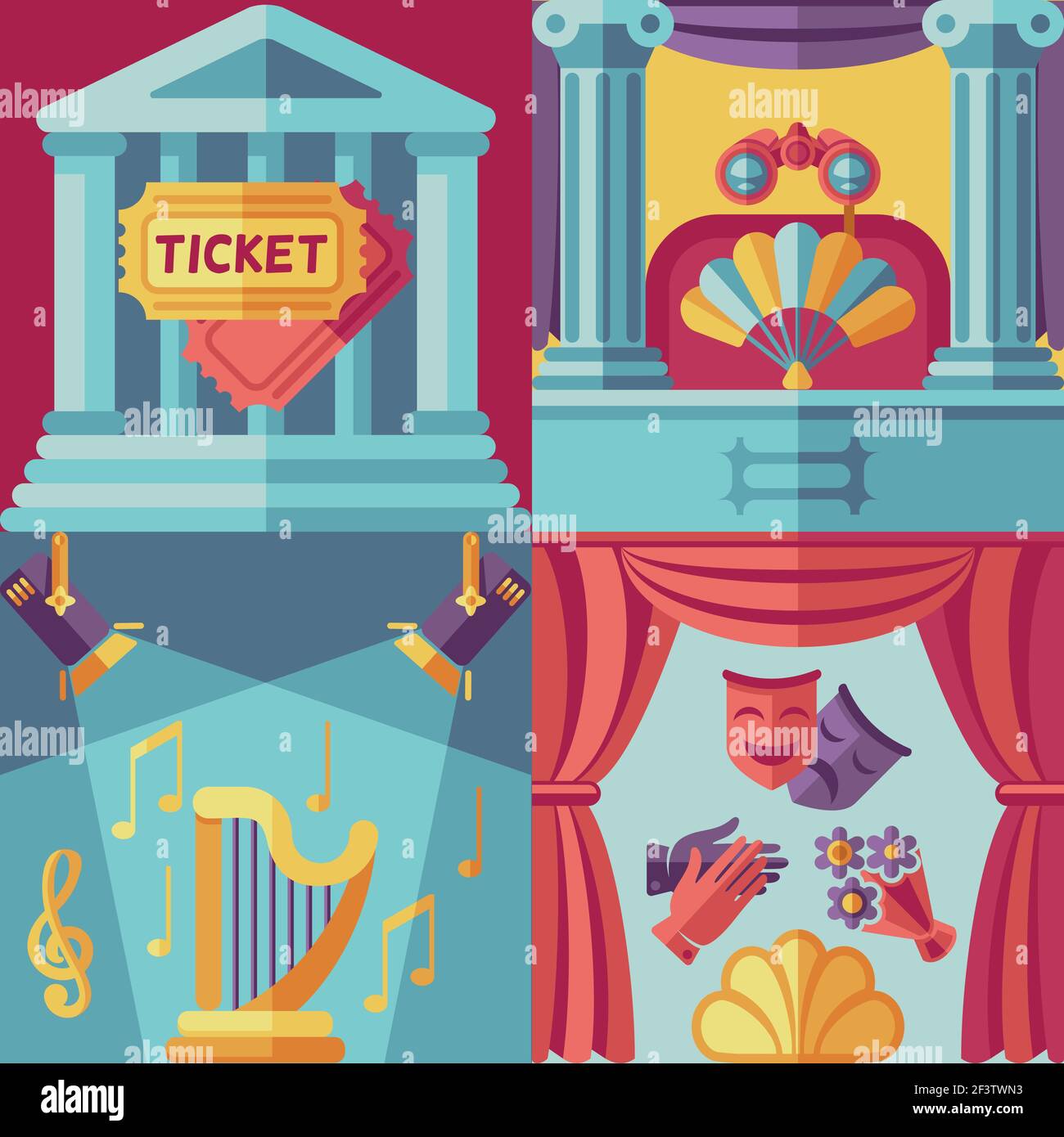Theatre acting vector concept background in flat style. Show theatre ...