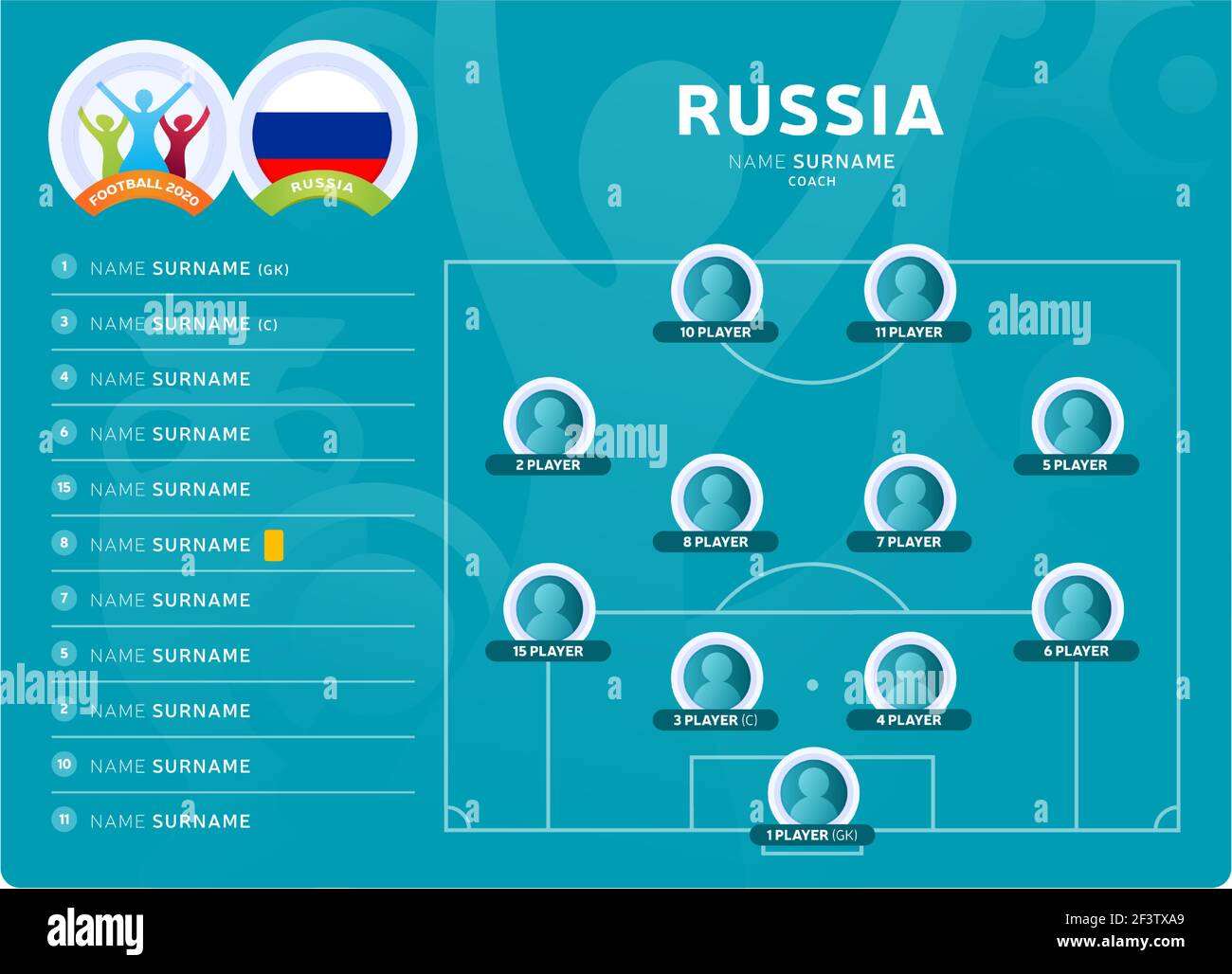 Russia line-up Football 2020 tournament final stage vector illustration ...