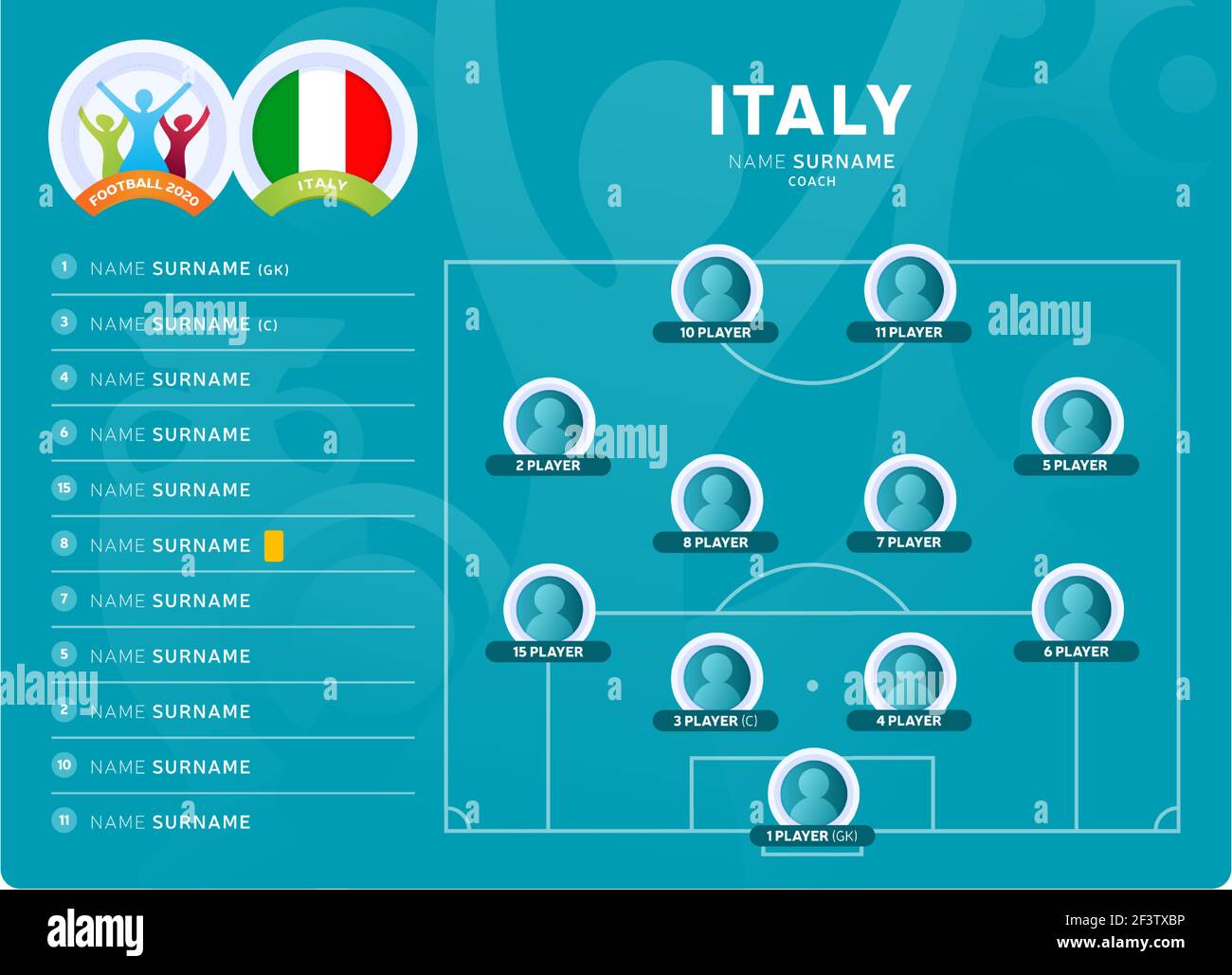 Italy line-up Football 2020 tournament final stage vector illustration ...