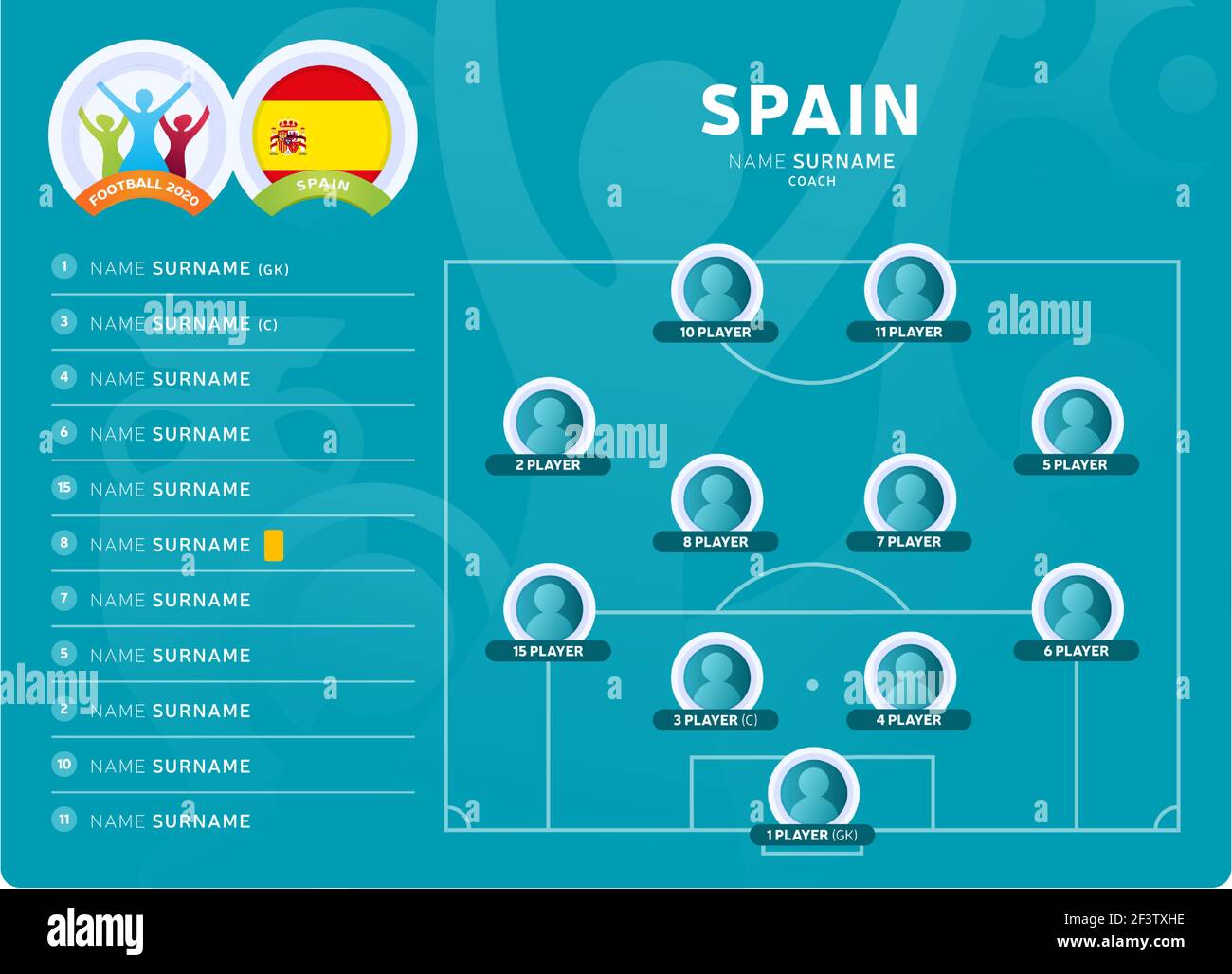 Spain line-up Football 2020 tournament final stage vector illustration ...
