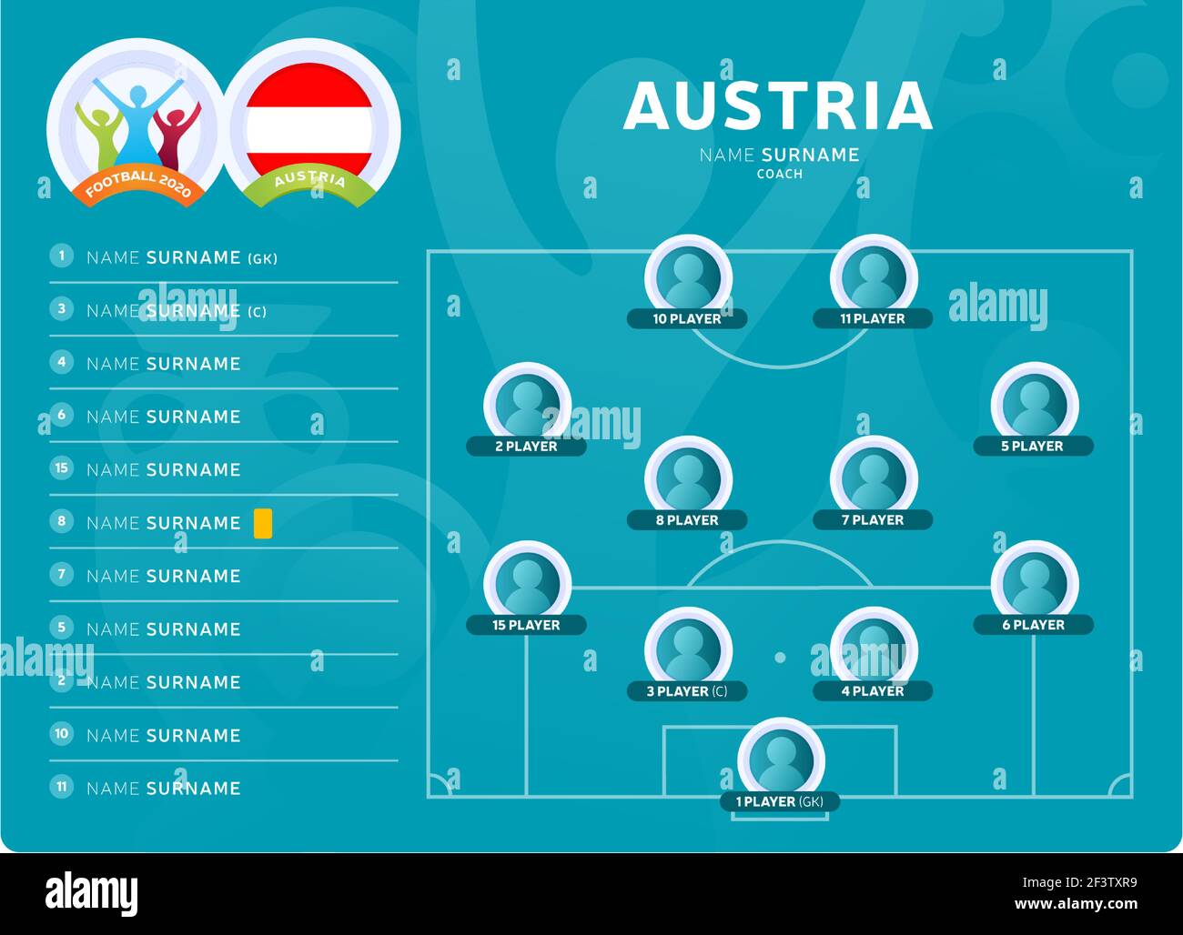 Austria line-up Football 2020 tournament final stage vector ...