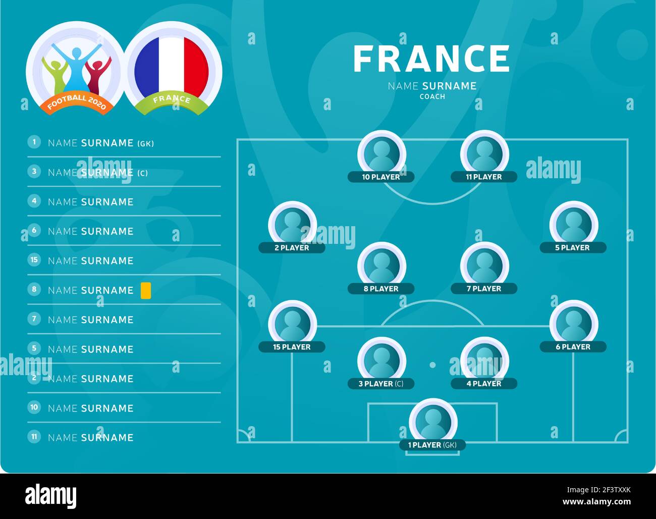 France Line Up Football 2020 Tournament Final Stage Vector Illustration