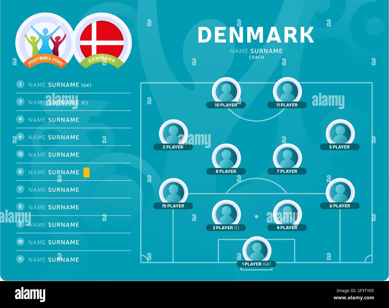 Denmark line-up Football 2020 tournament final stage vector ...