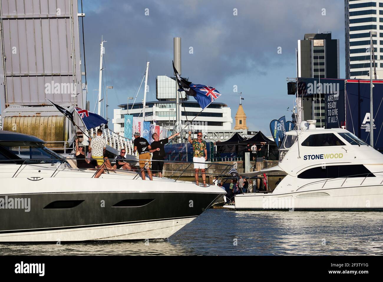 Spectator boats at the America's Cup Village in the Viaduct Harbour ...