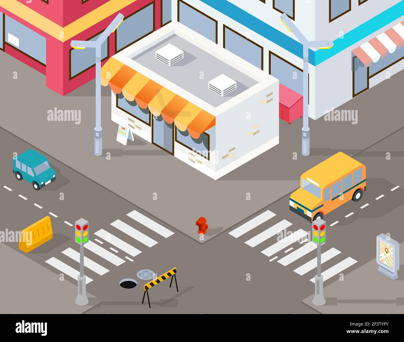 Isometric street or vector 3d road illustration. Street road cross ...