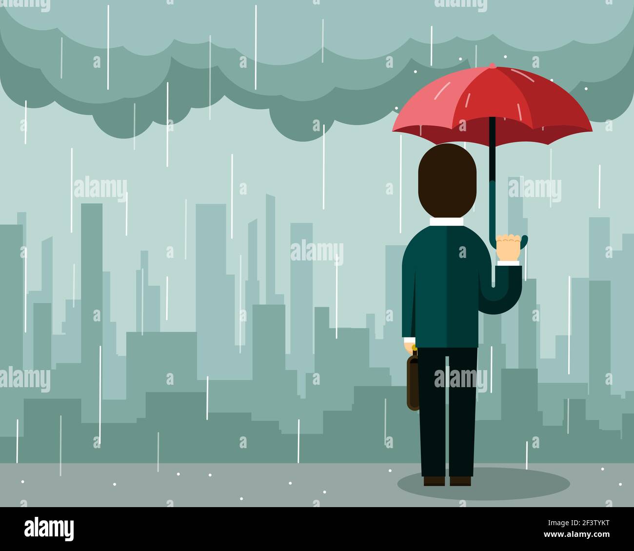 Businessman under rain with umbrella. Business man person holding ...