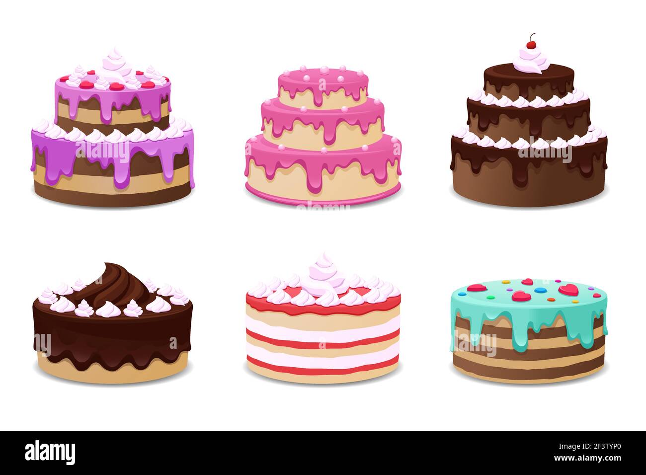 Cakes vector set. Cakes icons on white background. Cake birthday, food ...