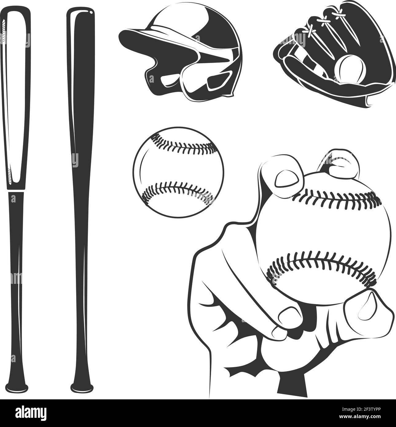 Vector elements for baseball club labels. Baseball badge, hand with ...