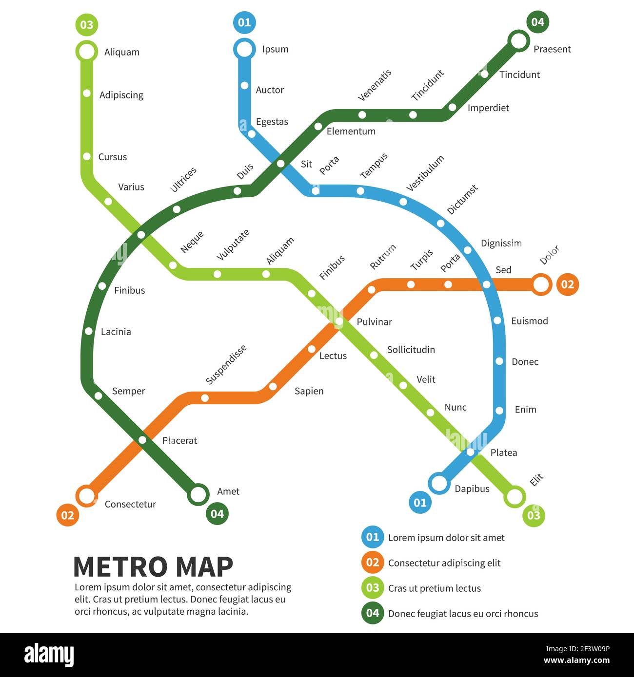 Metro, subway map vector template. Urban underground transportation ...