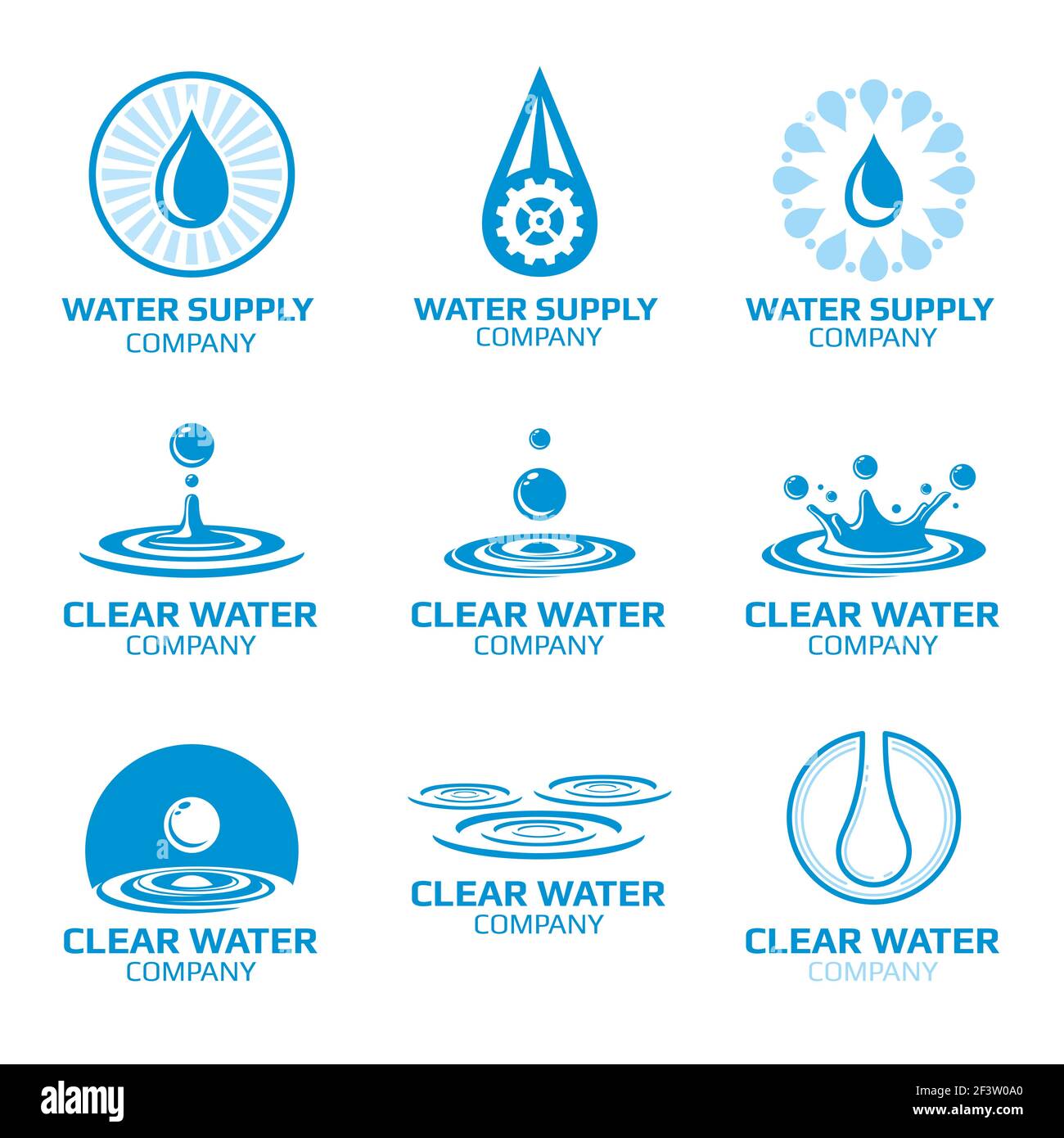 Aqua, water splashes and drops vectors logo set Stock Vector Image ...