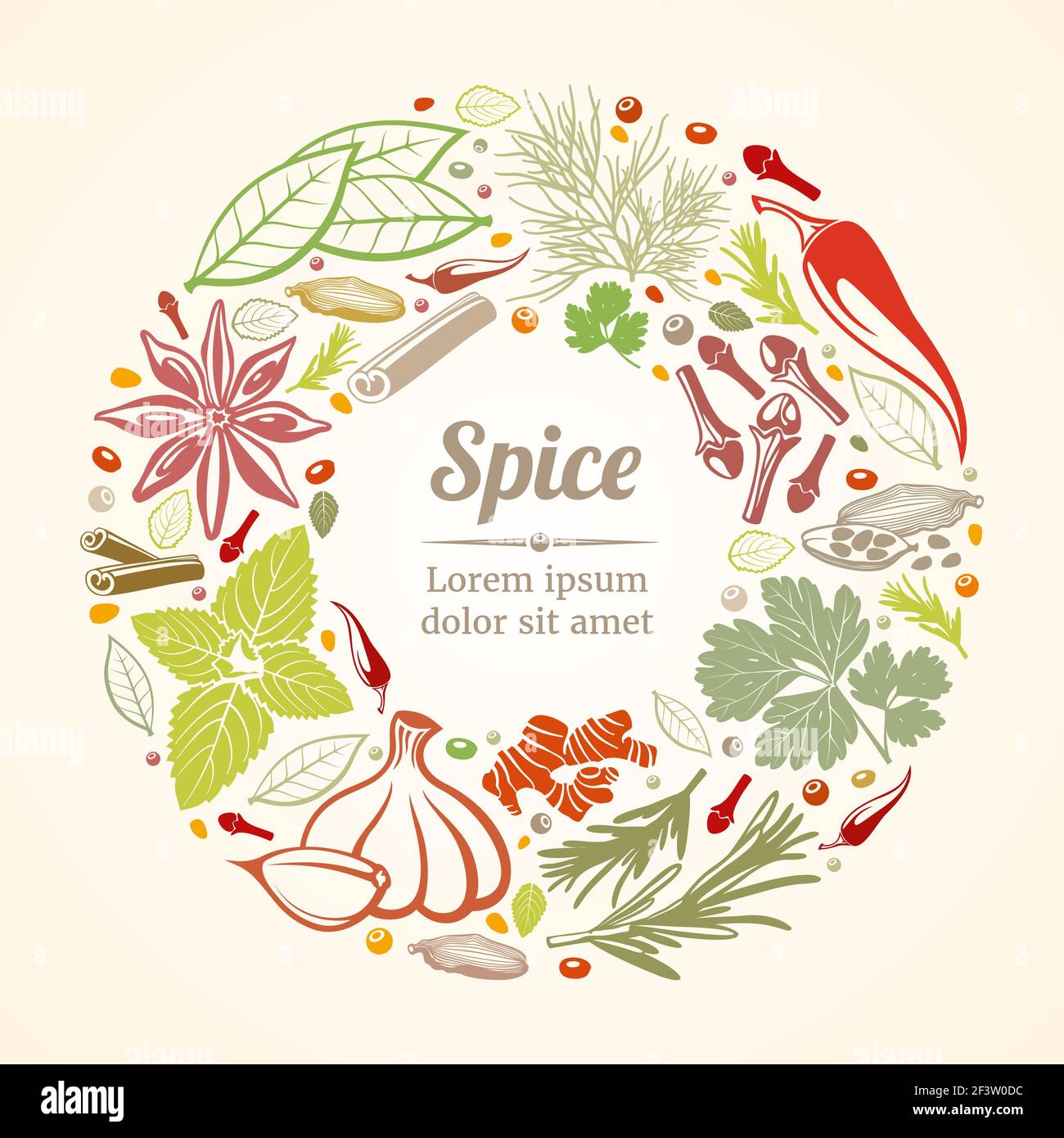Spices and herbs icons in circle composition. Vector healthy lifestyle ...
