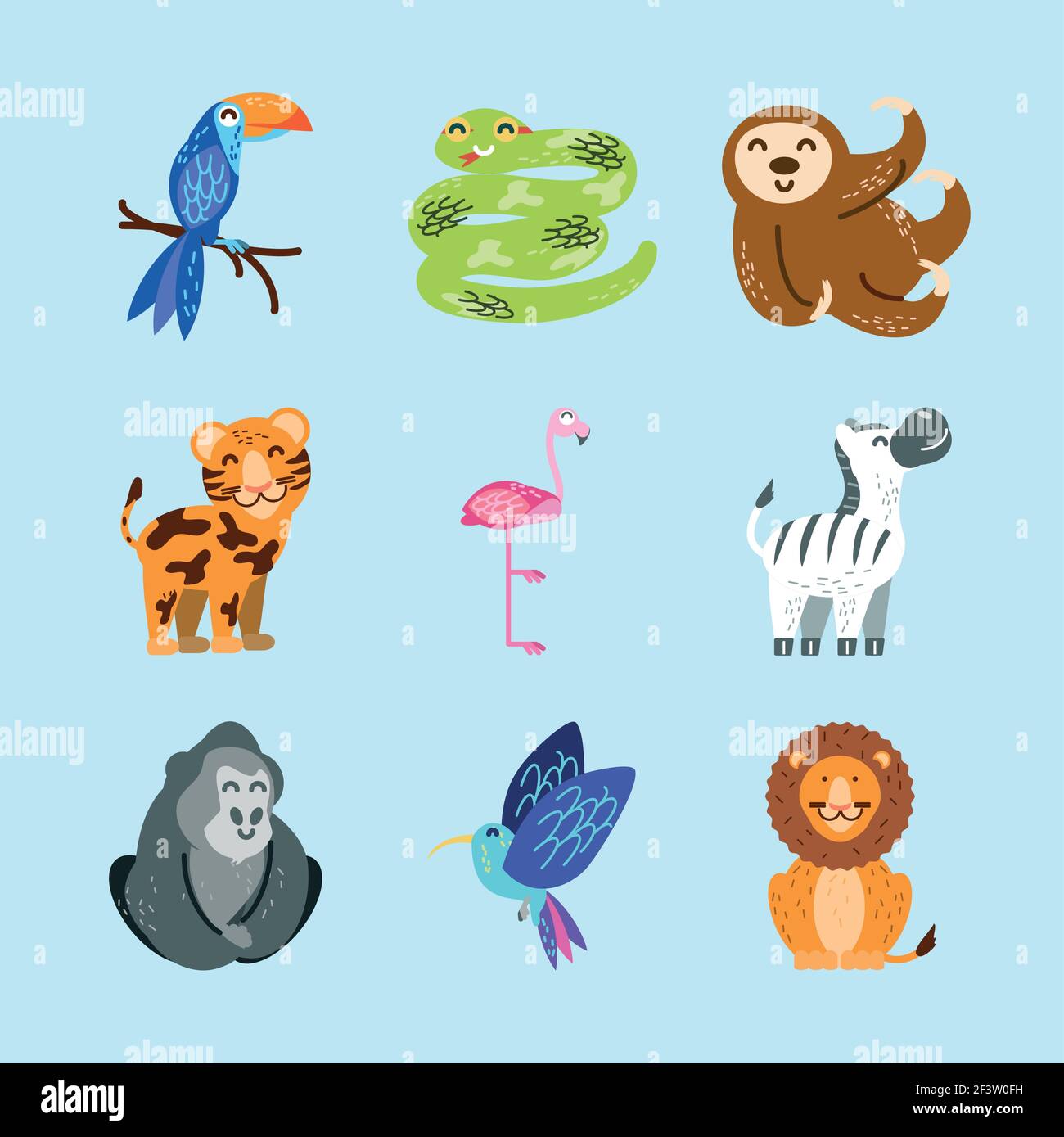 animals parrot sloth snake lion Stock Vector Image & Art - Alamy