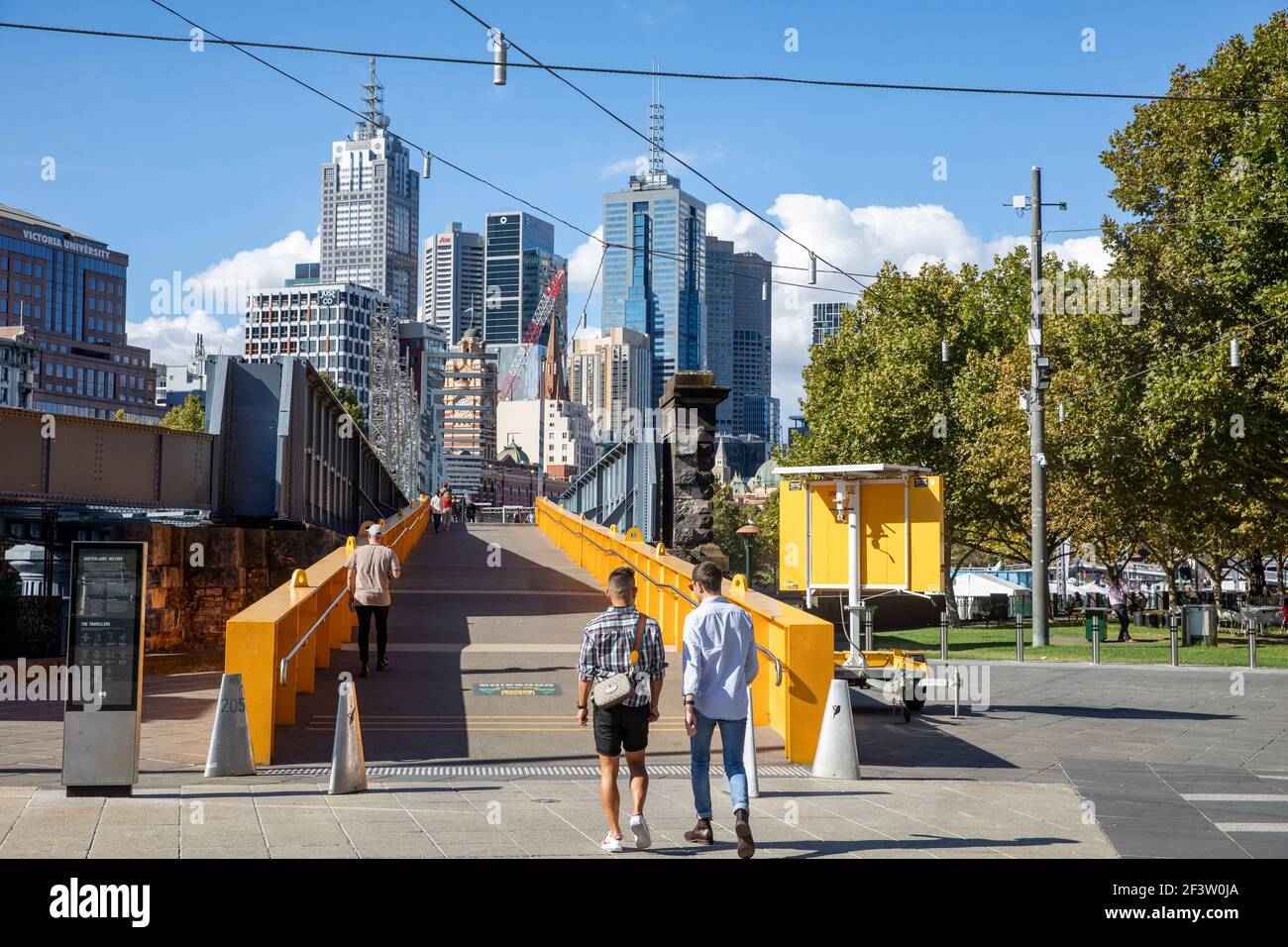 Melbourne city centre people enter the Sandridge bridge across the ...