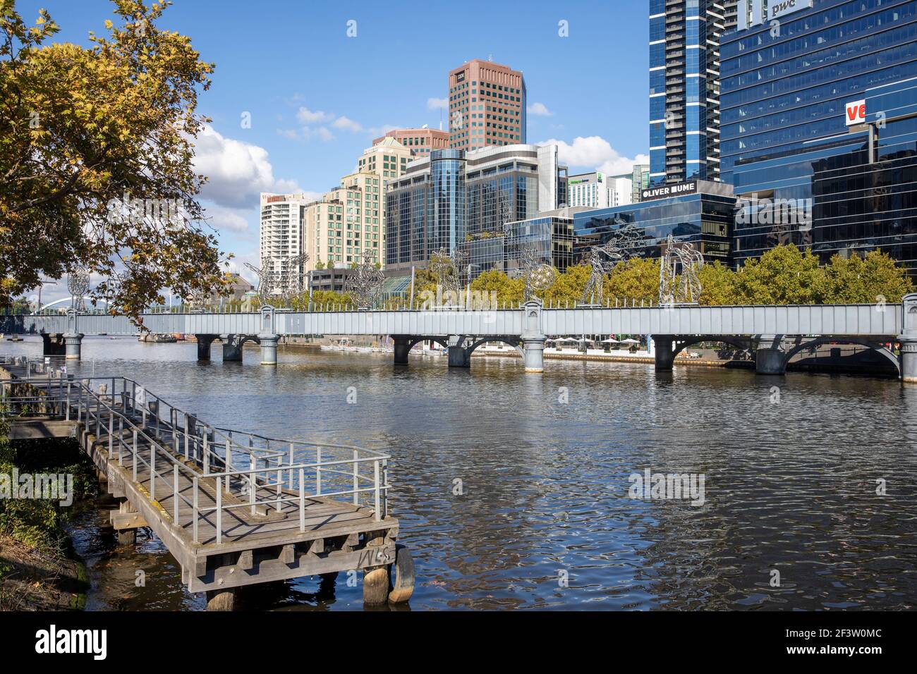 Melbourne cityscape on autumn day,yarra river,Sandridge bridge and ...