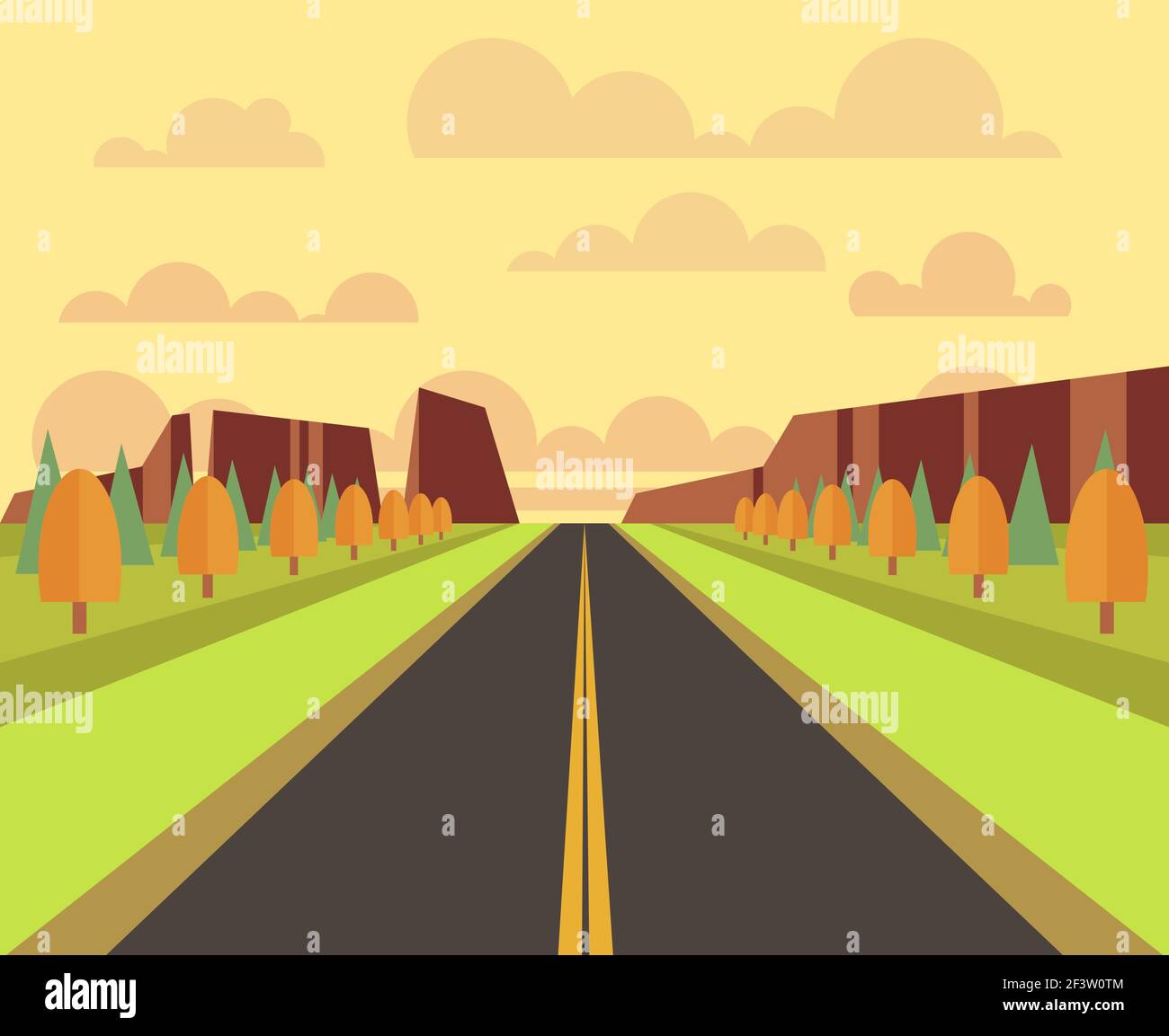 Vector country landscape with road. Landscape road, country road ...