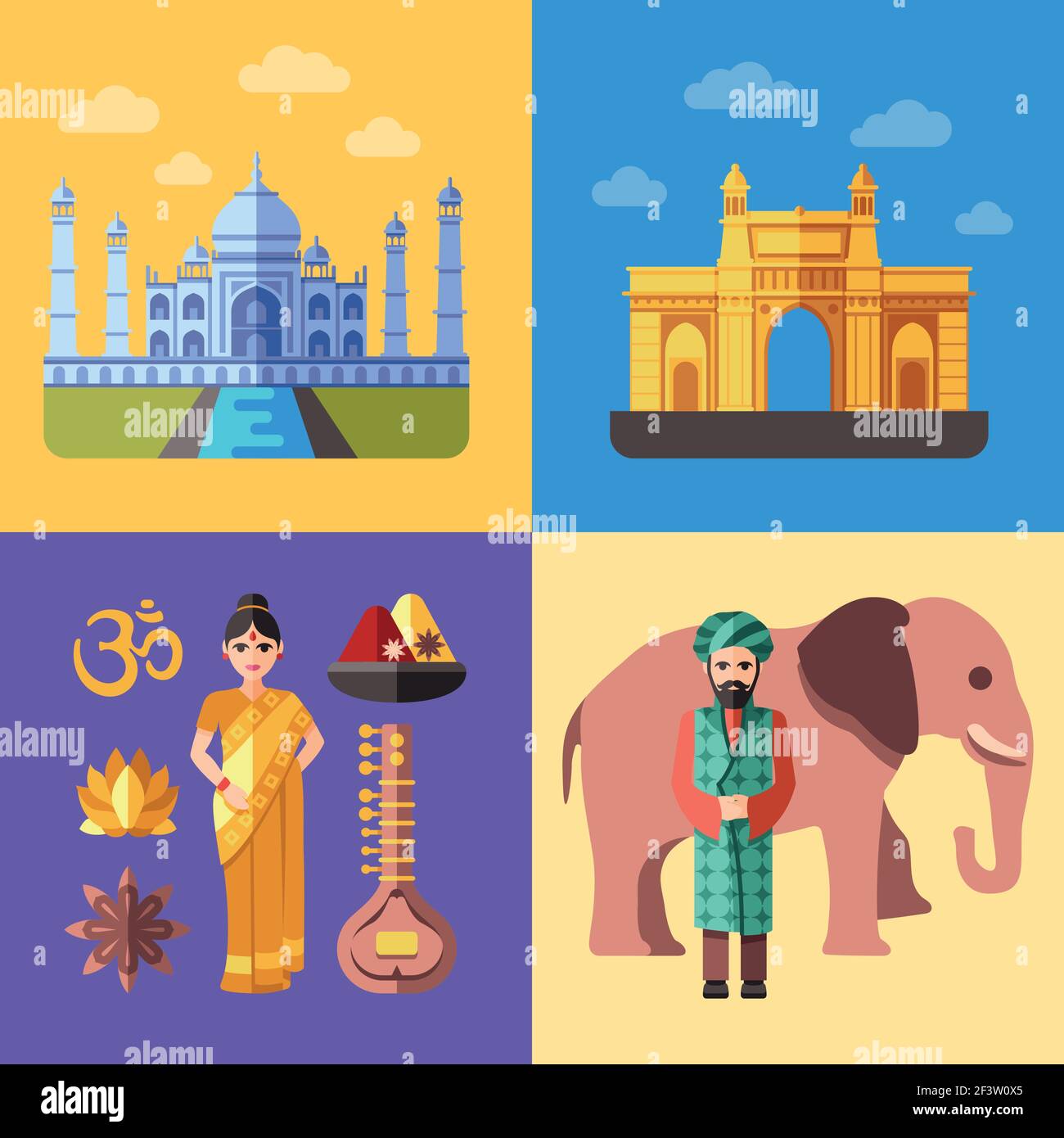 India flat traveling concepts vector set. Indian tourism illustration ...