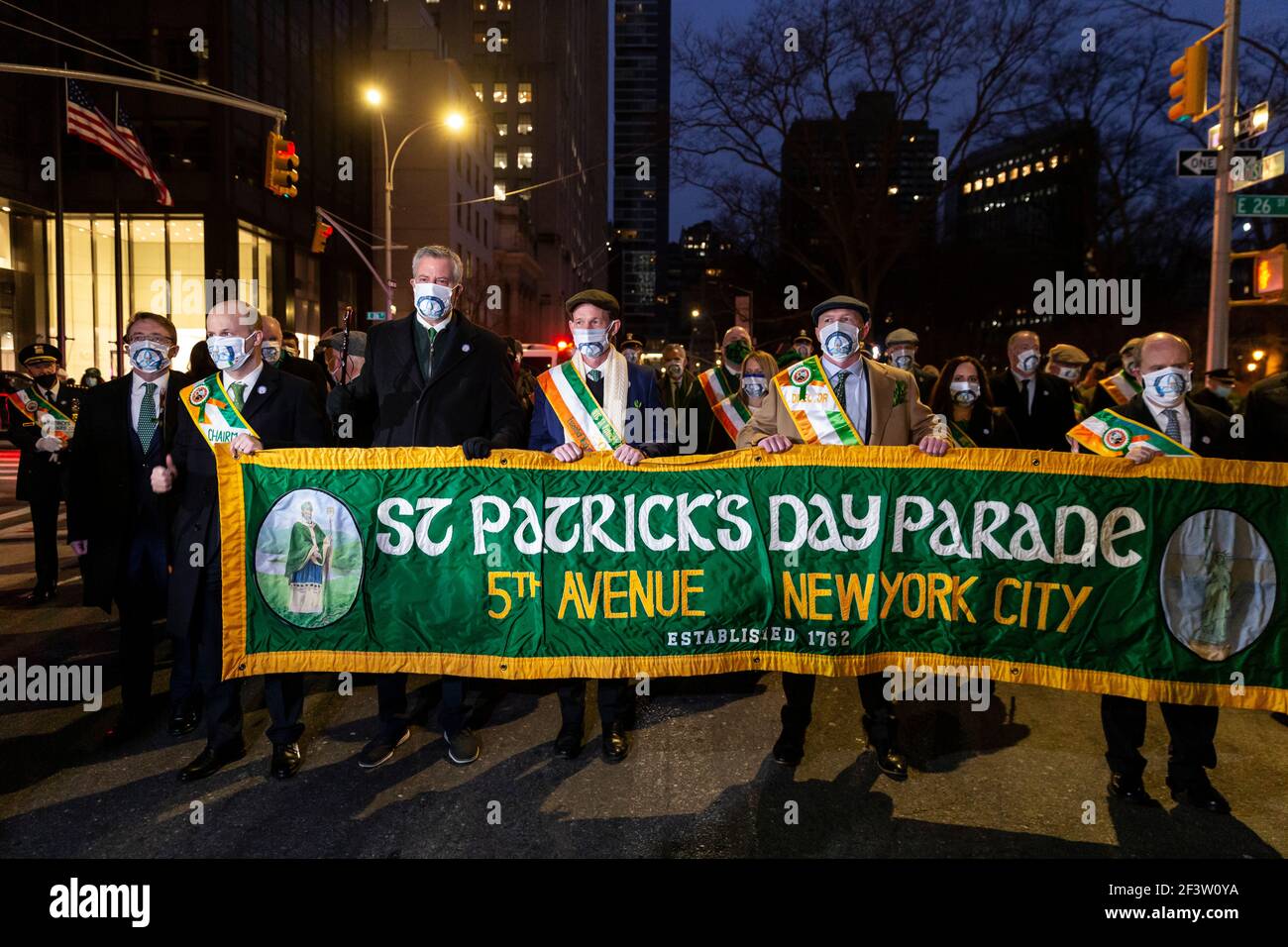 New York, NY - March 17, 2021: Mayor Bill de Blasio and VIP members of ...