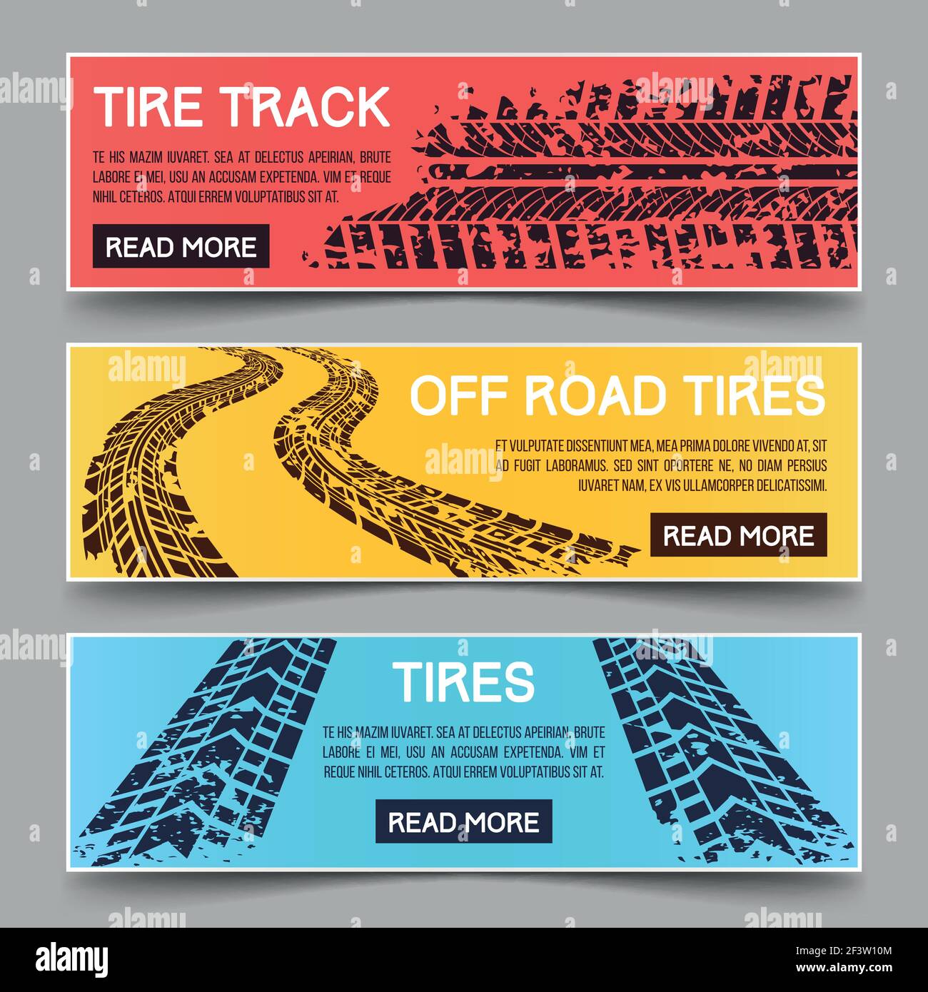 Tire tracks vector banners set. Banner tire track, dirty messy track ...