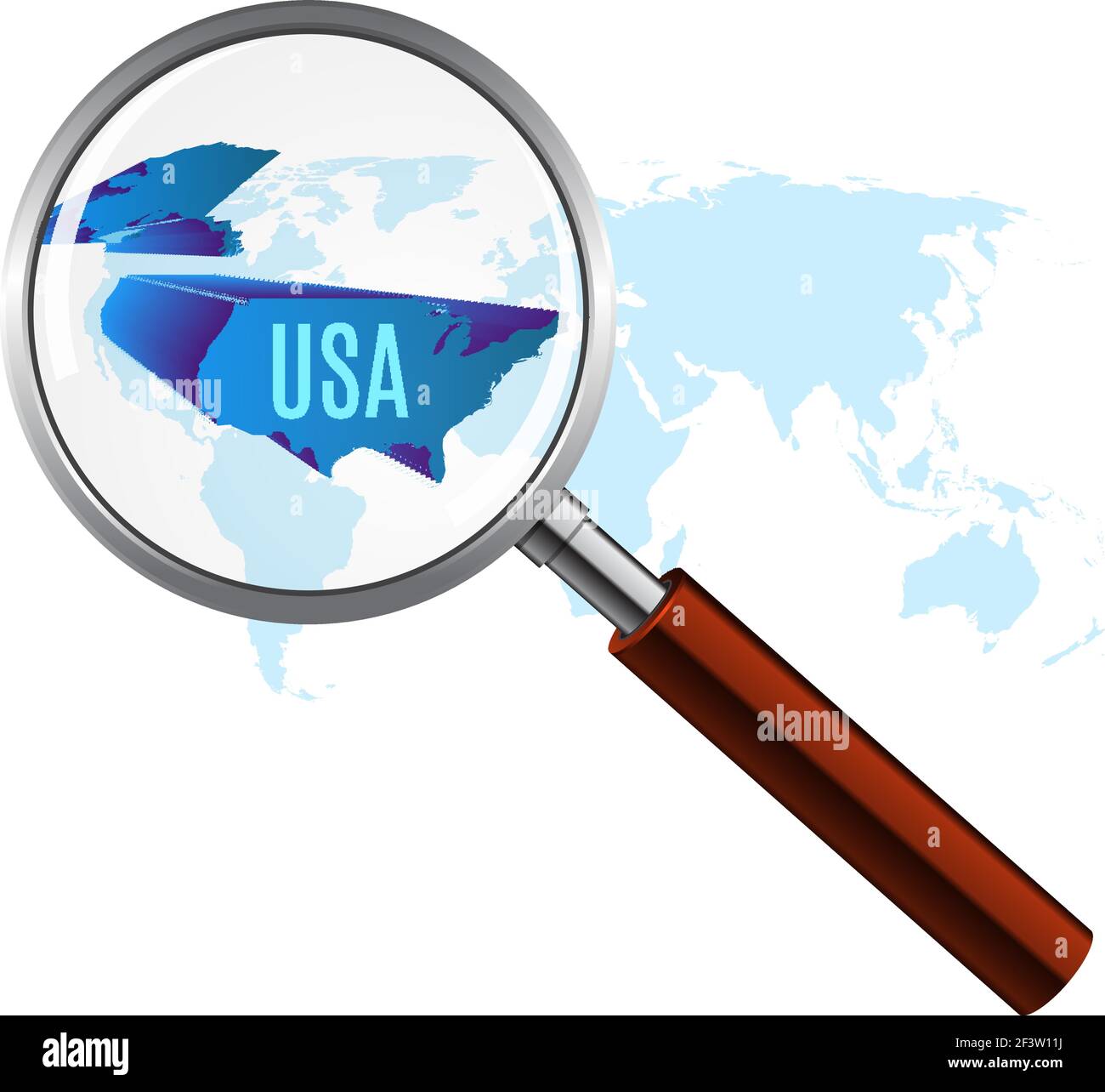 World map with usa magnified by loupe Stock Vector Image & Art - Alamy
