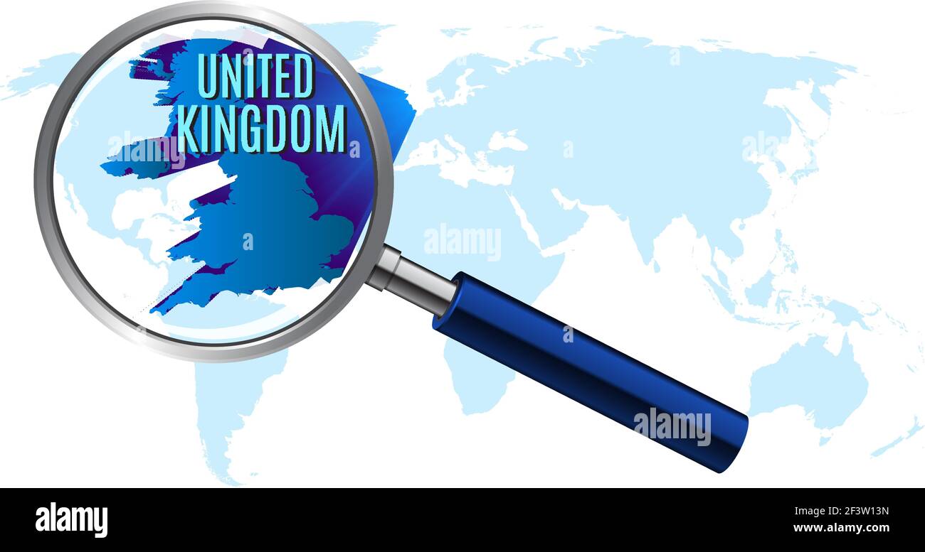 World map with united kingdom magnified by loupe Stock Vector Image ...