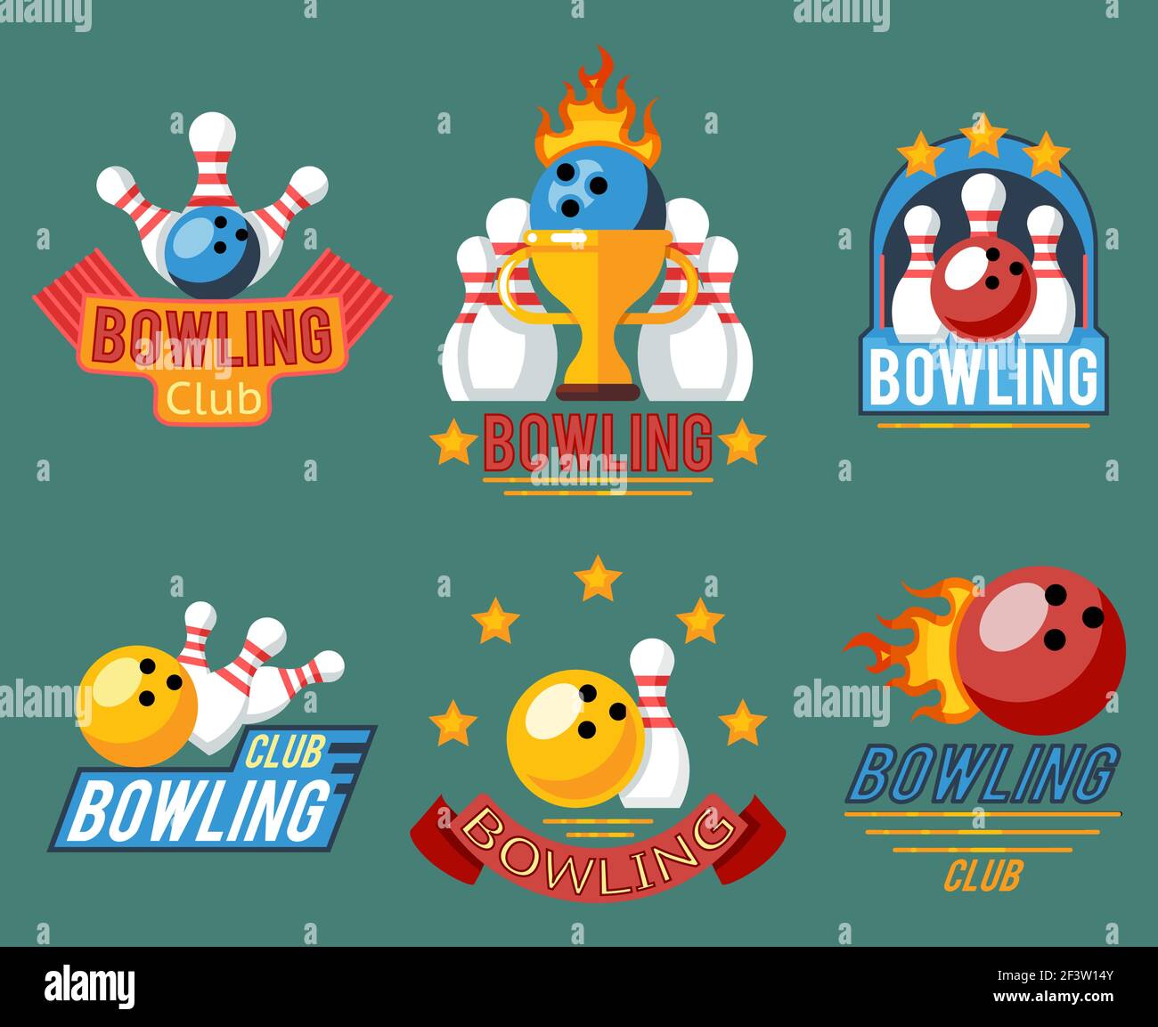 Bowling emblems and bowling game labels flat design. Bowling sport and ...