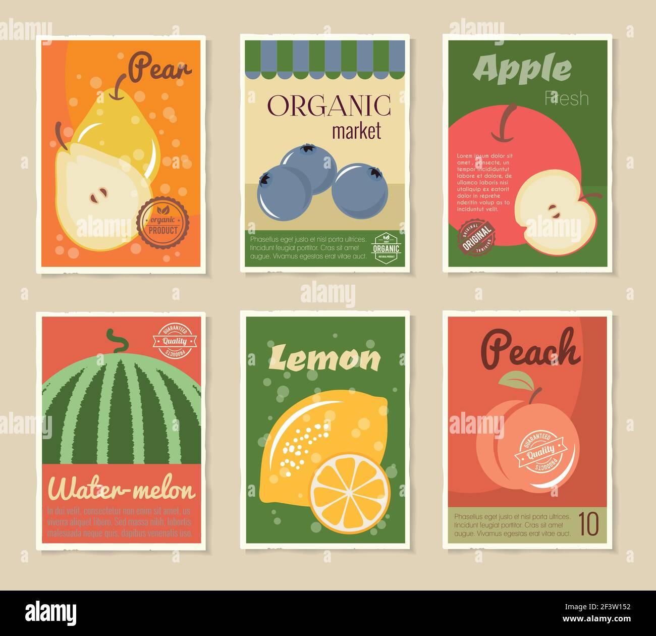 Fruit retro posters or retro fruit labels. Fruit poster with natural ...