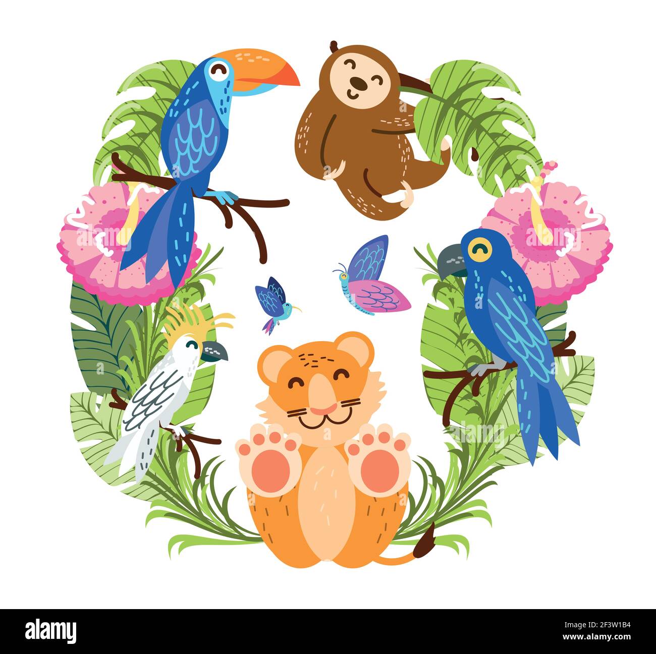 tropical exotic animals flower foliage Stock Vector Image & Art - Alamy