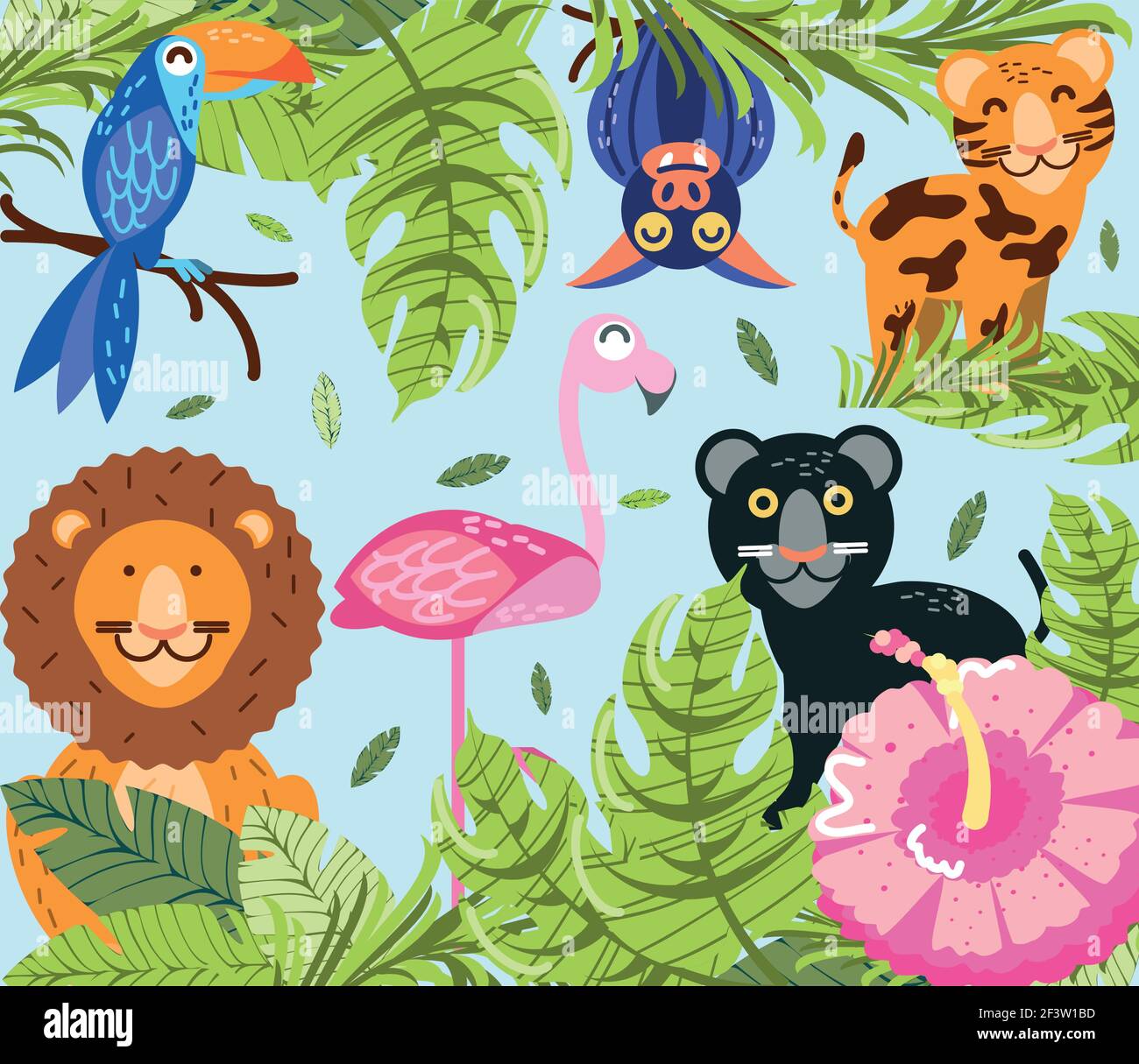 tropical animals foliage flower cartoon Stock Vector Image & Art - Alamy