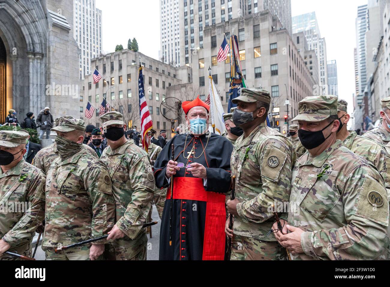New York, NY - March 17, 2021: Cardinal Timothy Dolan greets members of ...