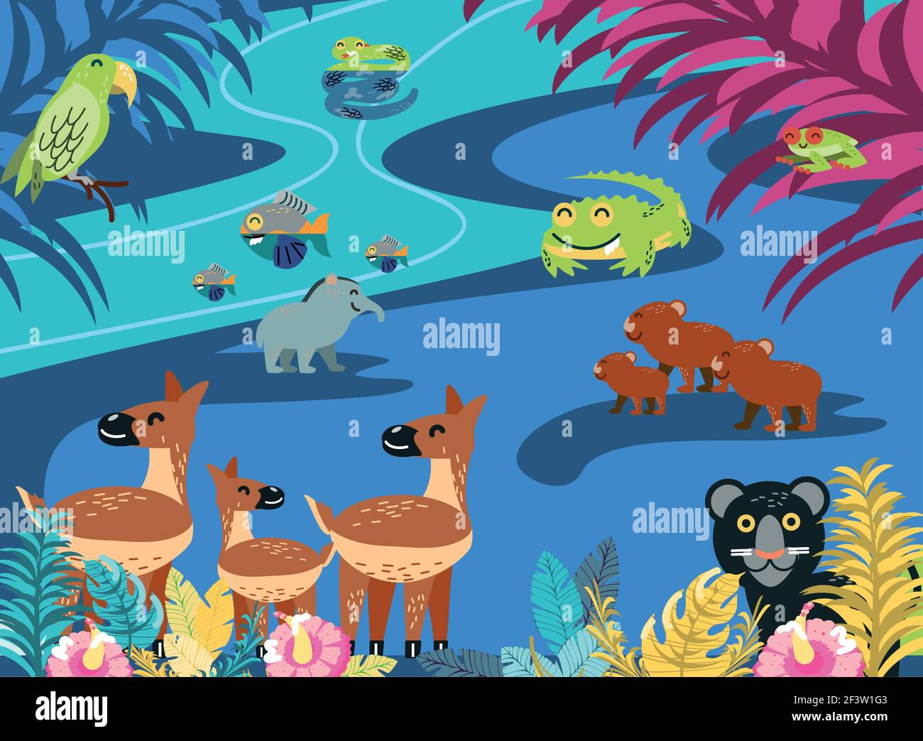 tropical river animals foliage nature Stock Vector Image & Art - Alamy
