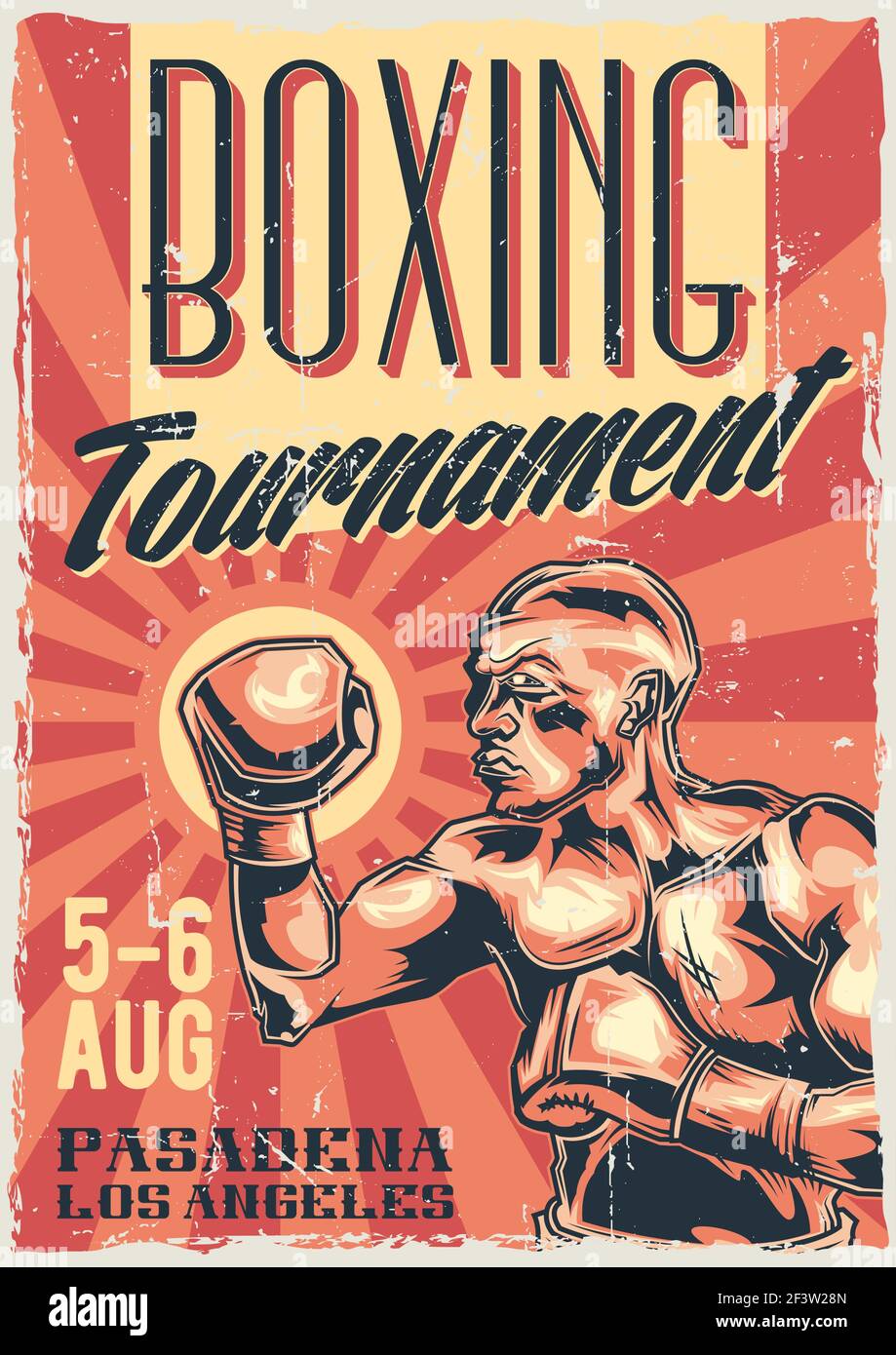 Poster label design with illustration of box fighter Stock Vector Image ...
