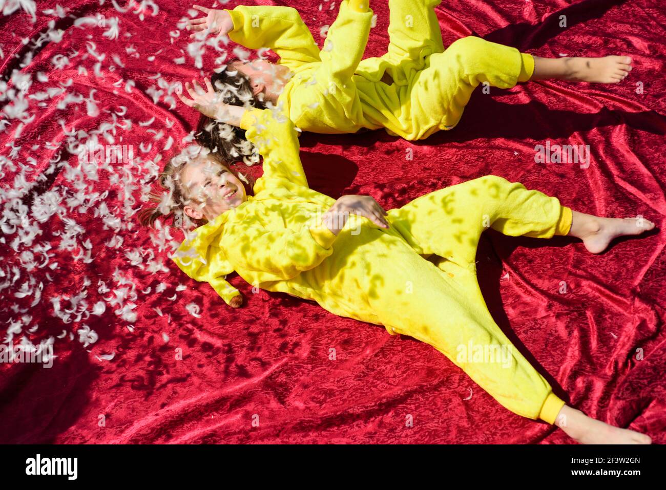 Pajama party. Kids pillow fight. Happy childhood Stock Photo - Alamy