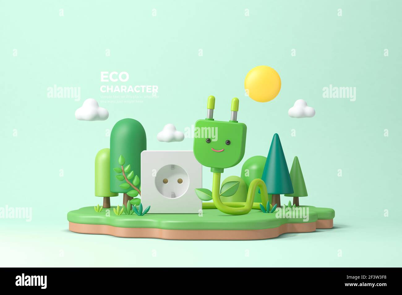 eco friendly 3D rendering character, environment protection concept ...