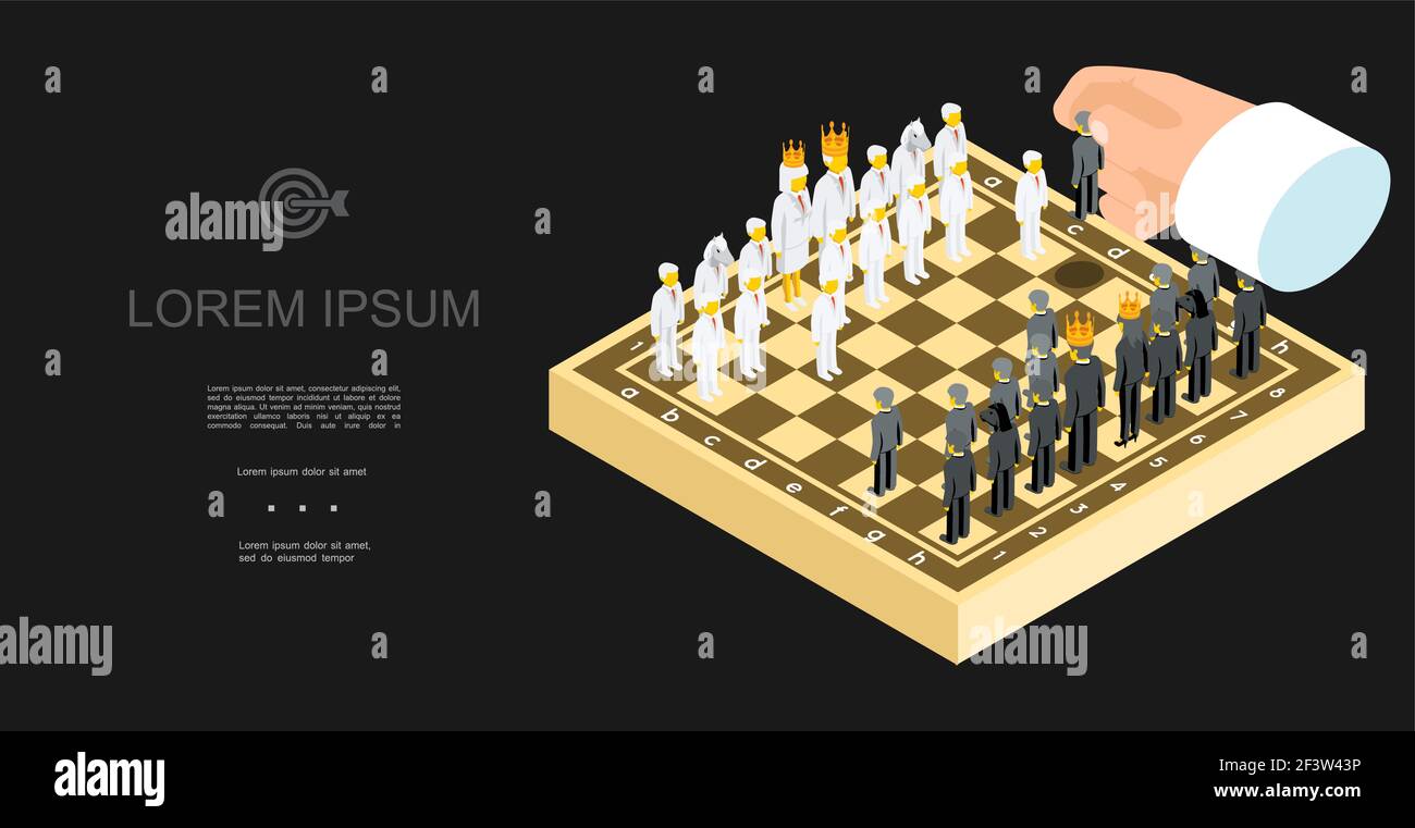 Isometric business chess template with businessmen in white and black ...