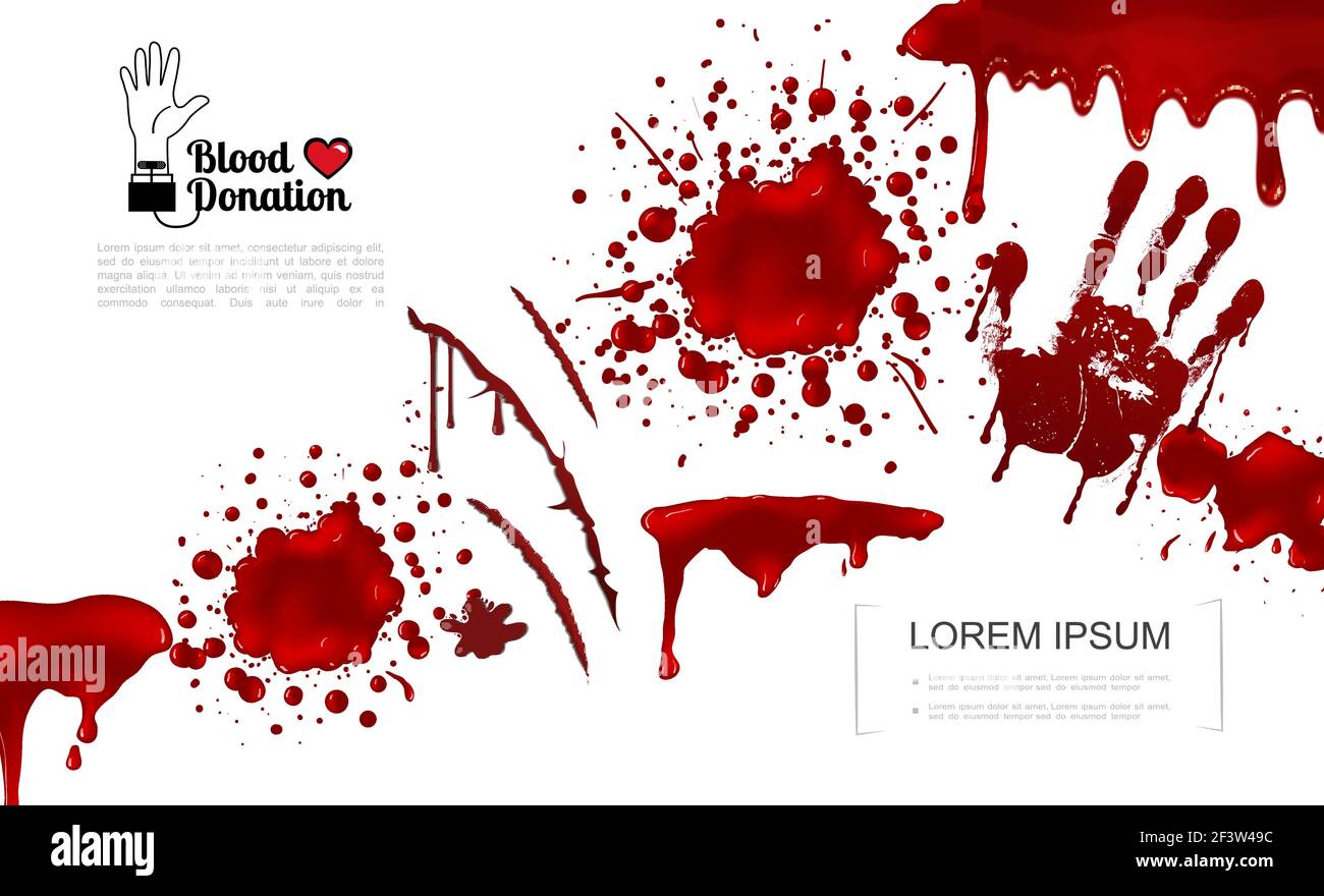 Realistic bloody elements template with blood splashes splatters blots ...