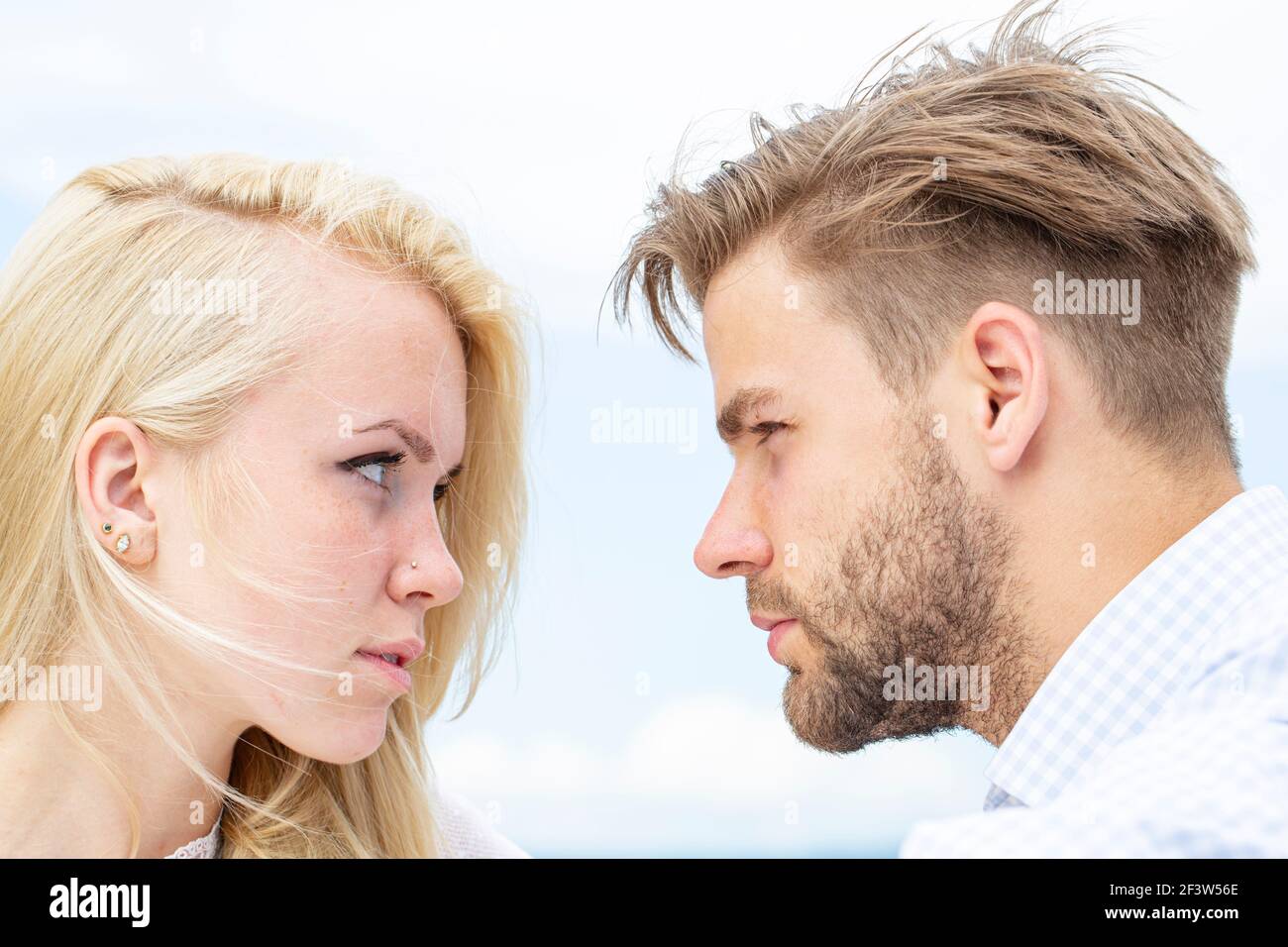 Couple in love tender passion. Close-up face each other of lovely pair ...