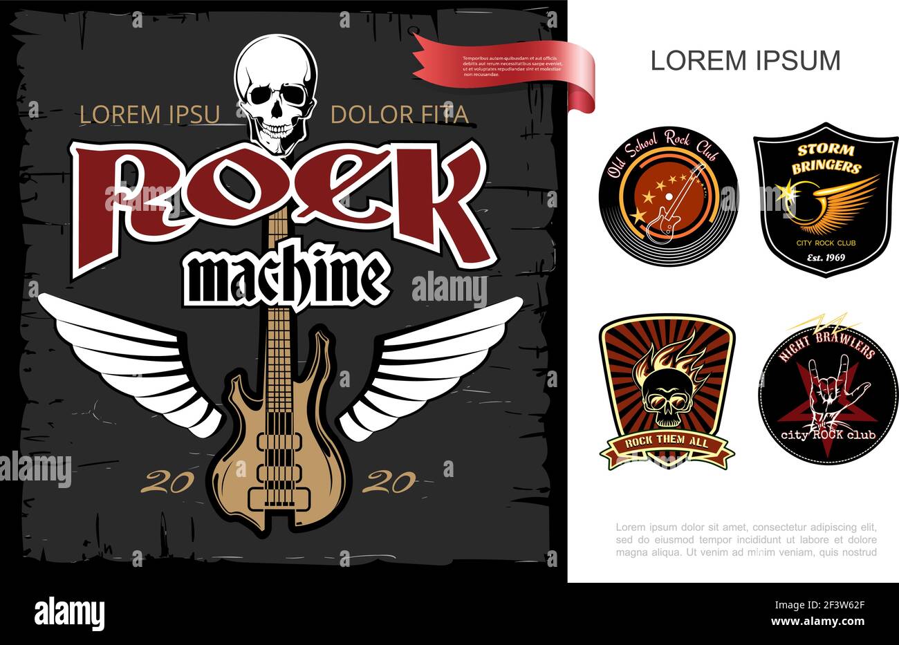 Vintage rock music festival advertising template with winged electric ...