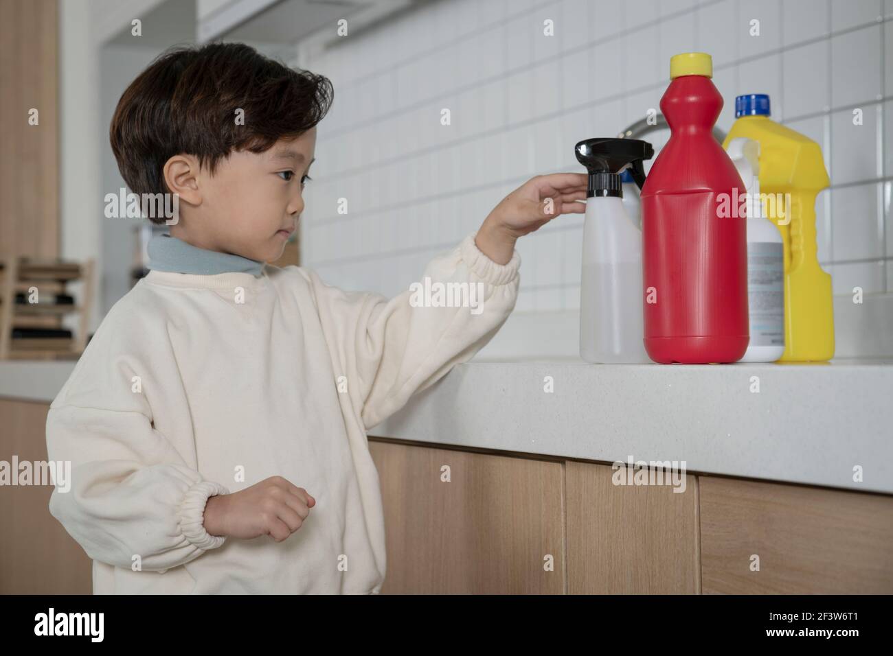 child abuse concept, Asian child with no food at home searching for ...