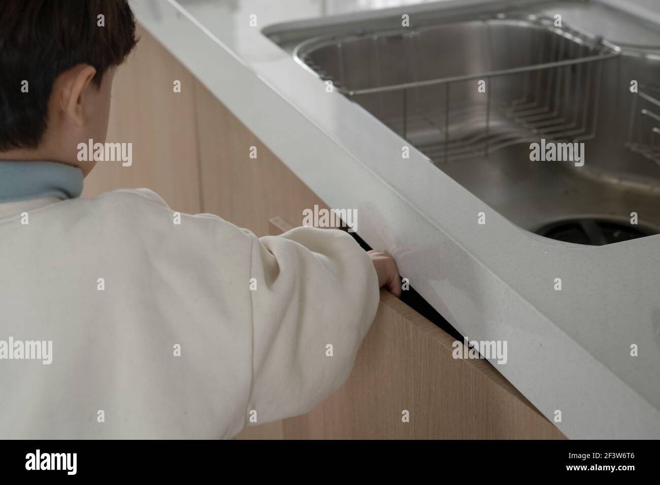 child abuse concept, Asian child with no food at home searching for ...