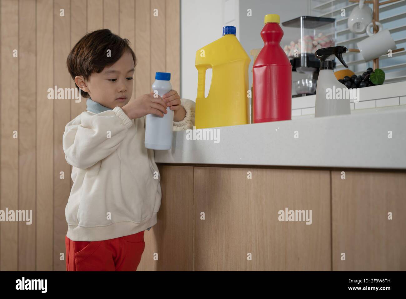 child abuse concept, Asian child with no food at home searching for ...